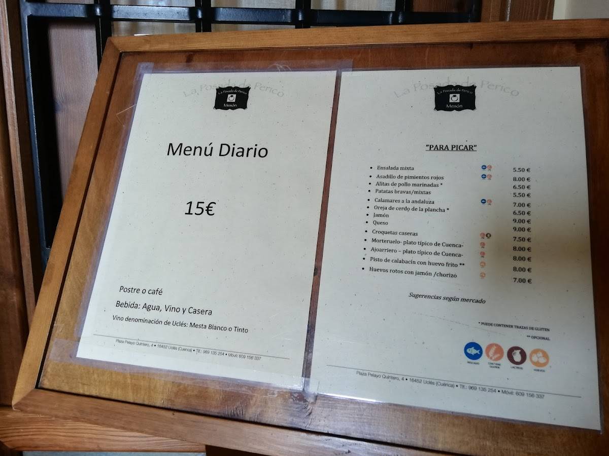 Menu at La Posada de Perico, S.L. pub & bar, Uclés