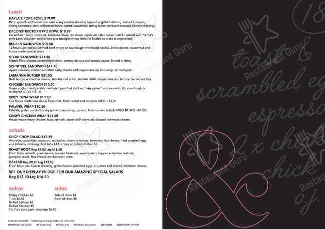 Menu at LaManna And Sons South Yarra cafe, Cremorne