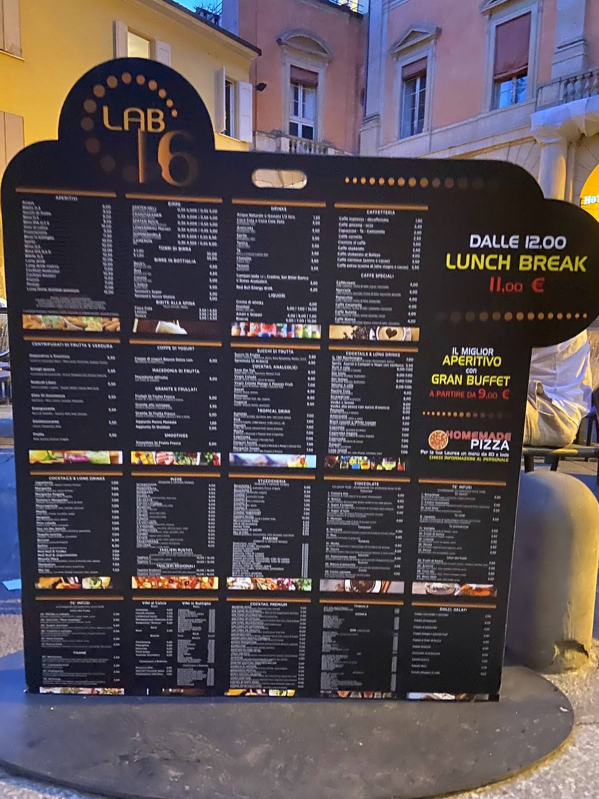 Menu da Lab 16 caffè bar, Bologna