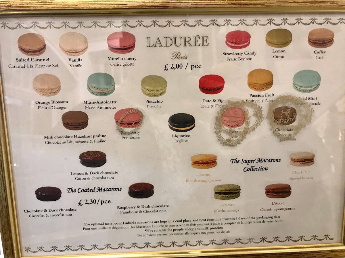 Menu at Ladurée cafe, London, 1 The Mkt