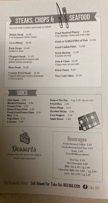 Menu at Lake Alfred Diner Inc restaurant, Lake Alfred