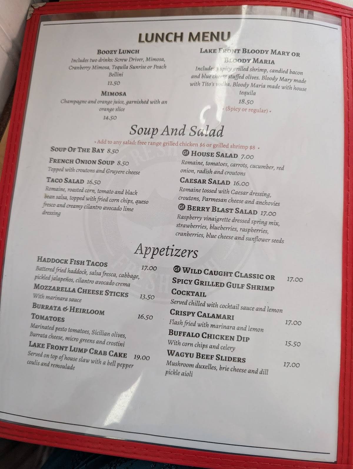 Menu at Lake Front Restaurant, Cooperstown