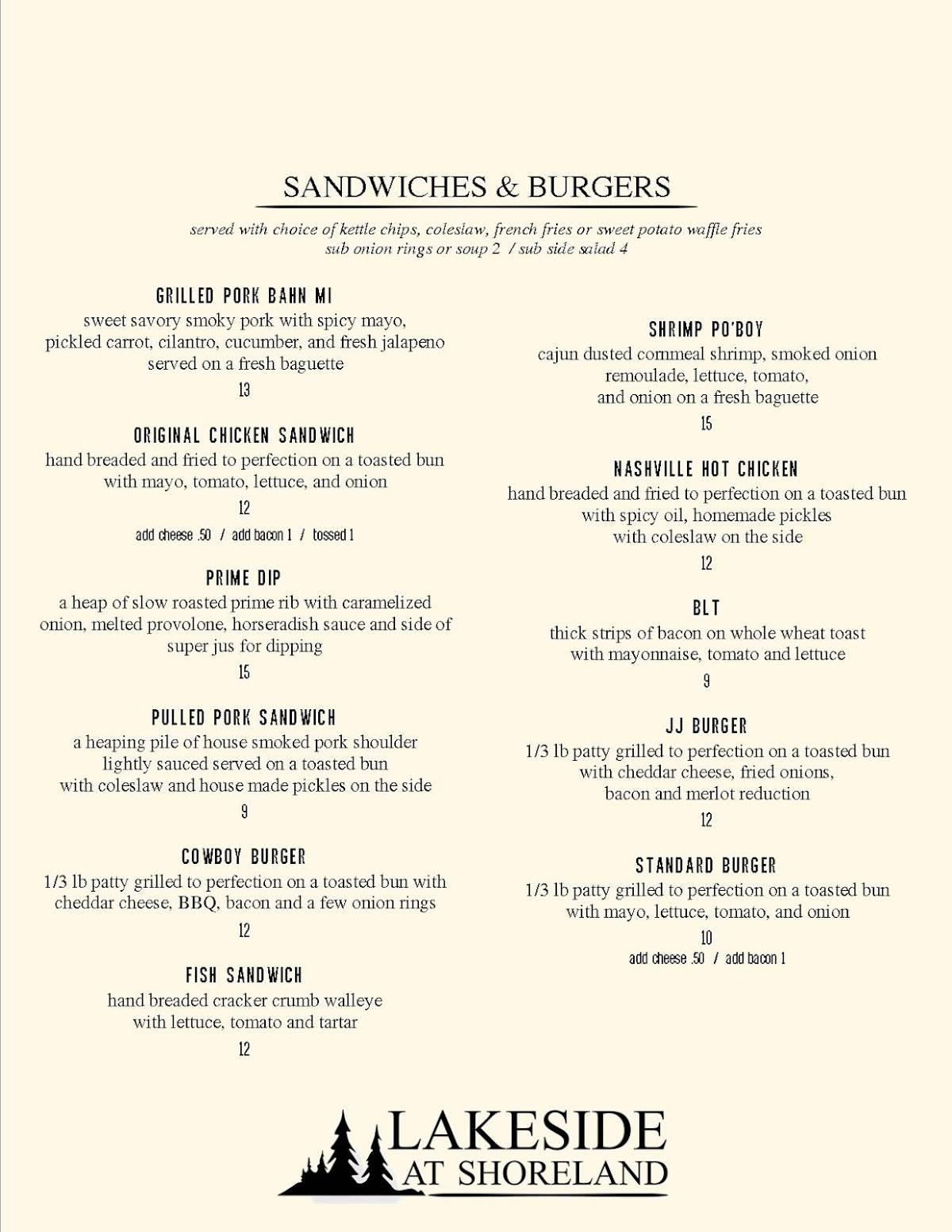 Menu at Lakeside at Shoreland pub & bar, Saint Peter