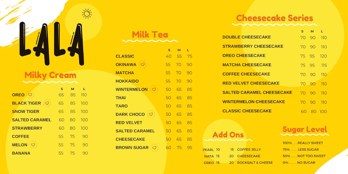 Carta del restaurante Lala Milk Tea and Snacks, Muntinlupa