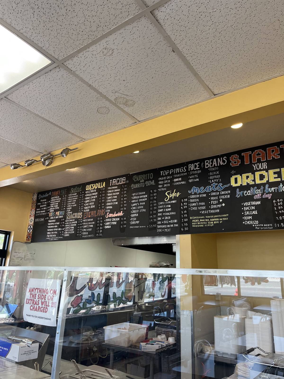 Menu at Lamy's Mexican Grill restaurant, Santa Clara