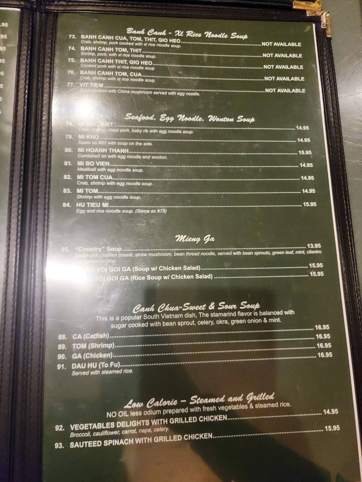 Menu at Lang Van restaurant, Charlotte