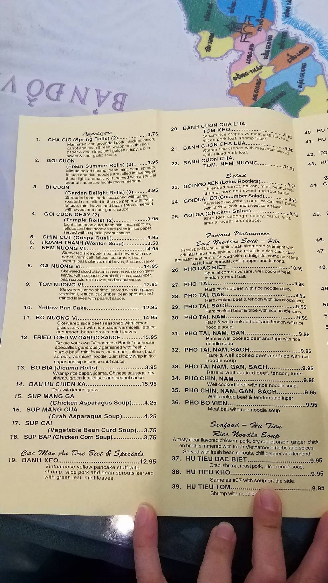 Menu at Lang Van restaurant, Charlotte