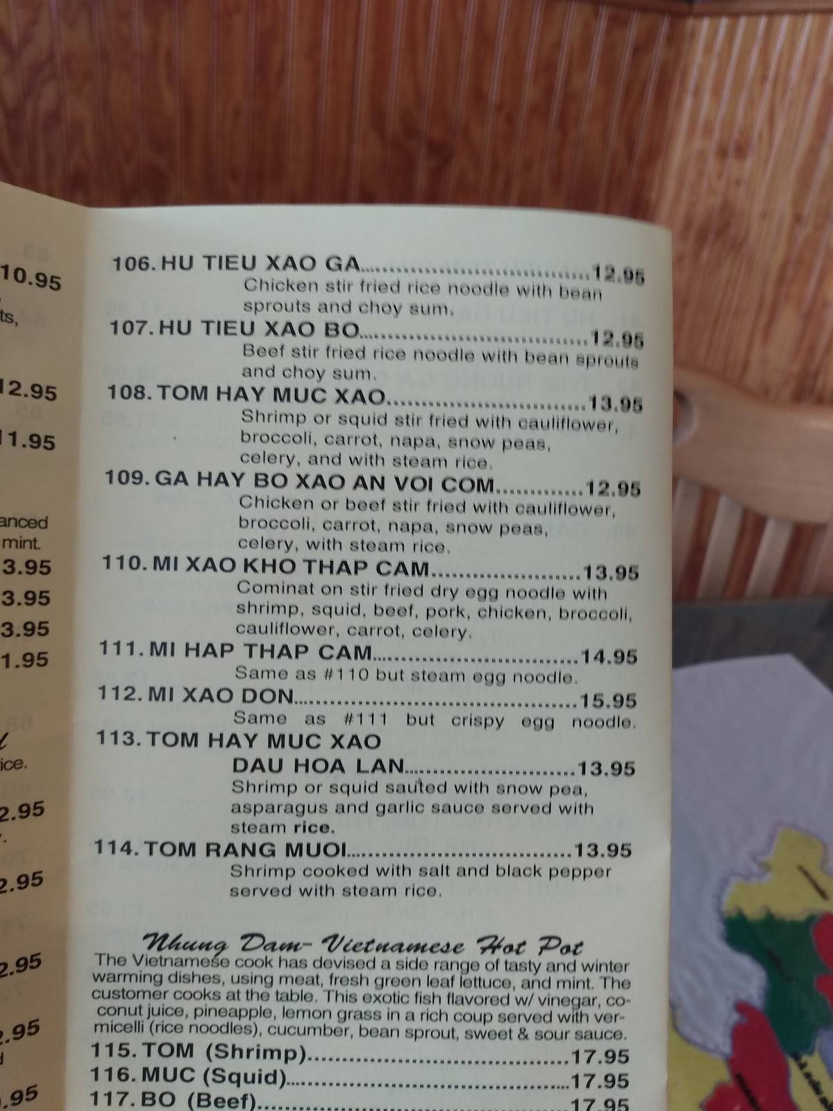Menu at Lang Van restaurant, Charlotte