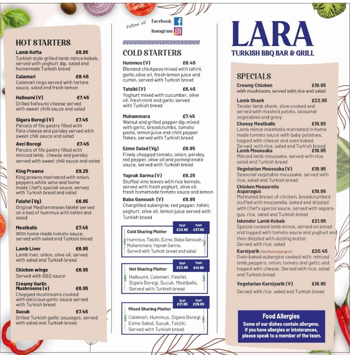 Menu at Lara Turkish BBQ Bar & Grill, Northwich