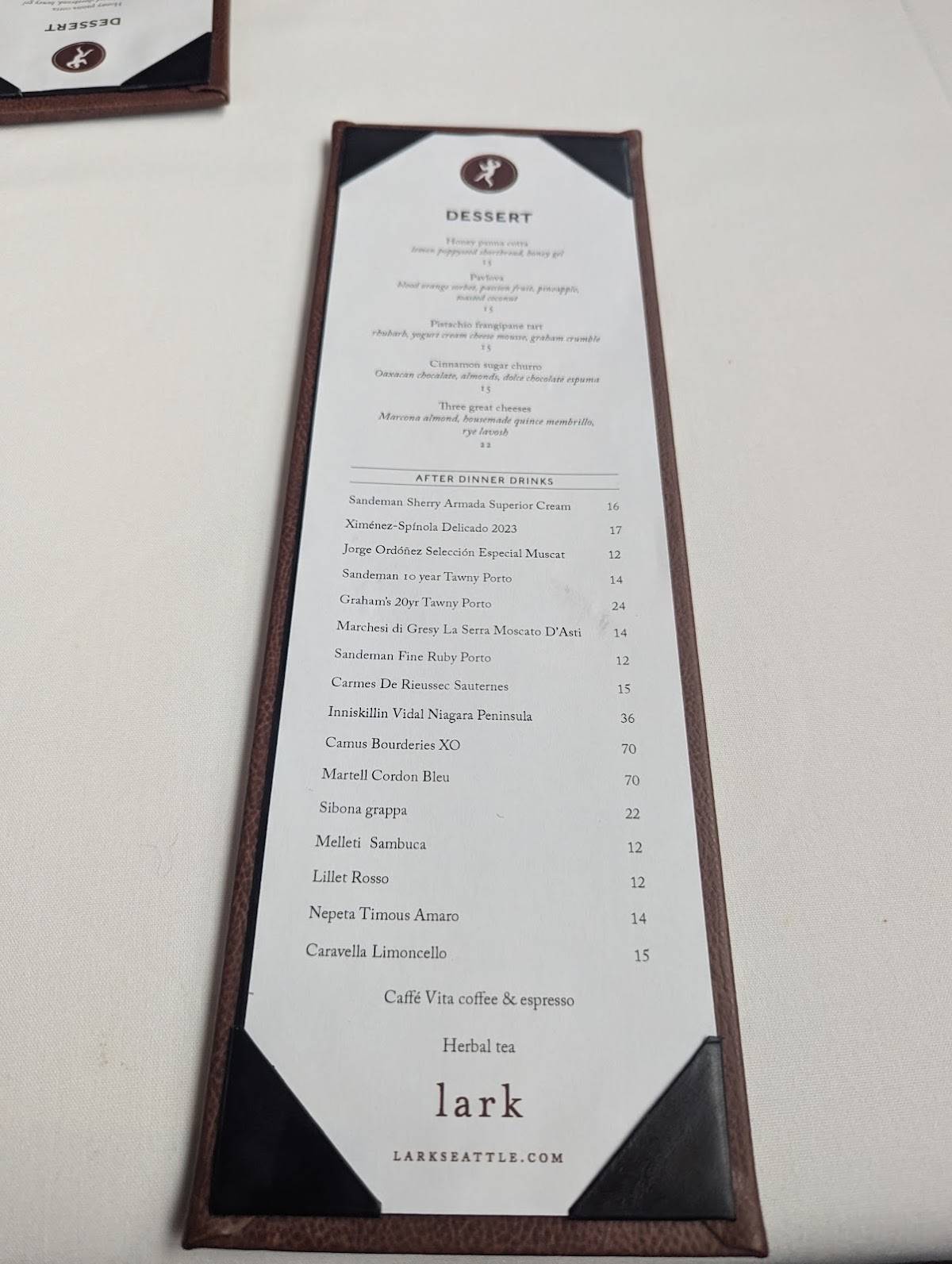 Menu at Lark Restaurant, Seattle