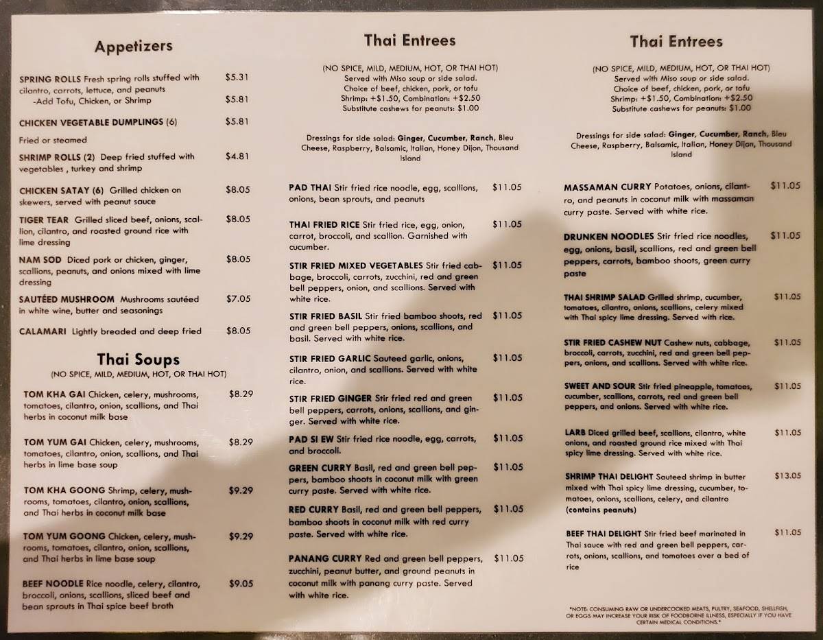 Menu at Thai Delight restaurant, Las Cruces