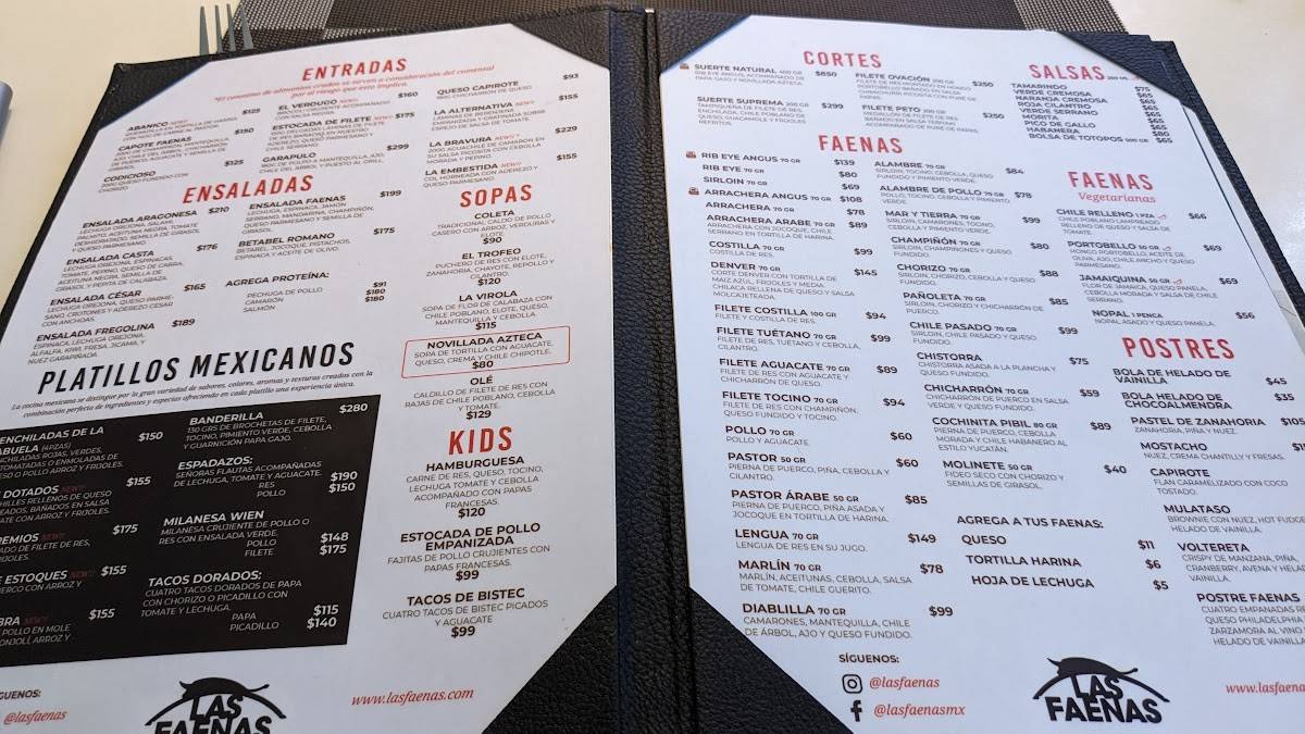 Carta del restaurante Las Faenas, Chihuahua, Av del la Empresa 3110-Int-1