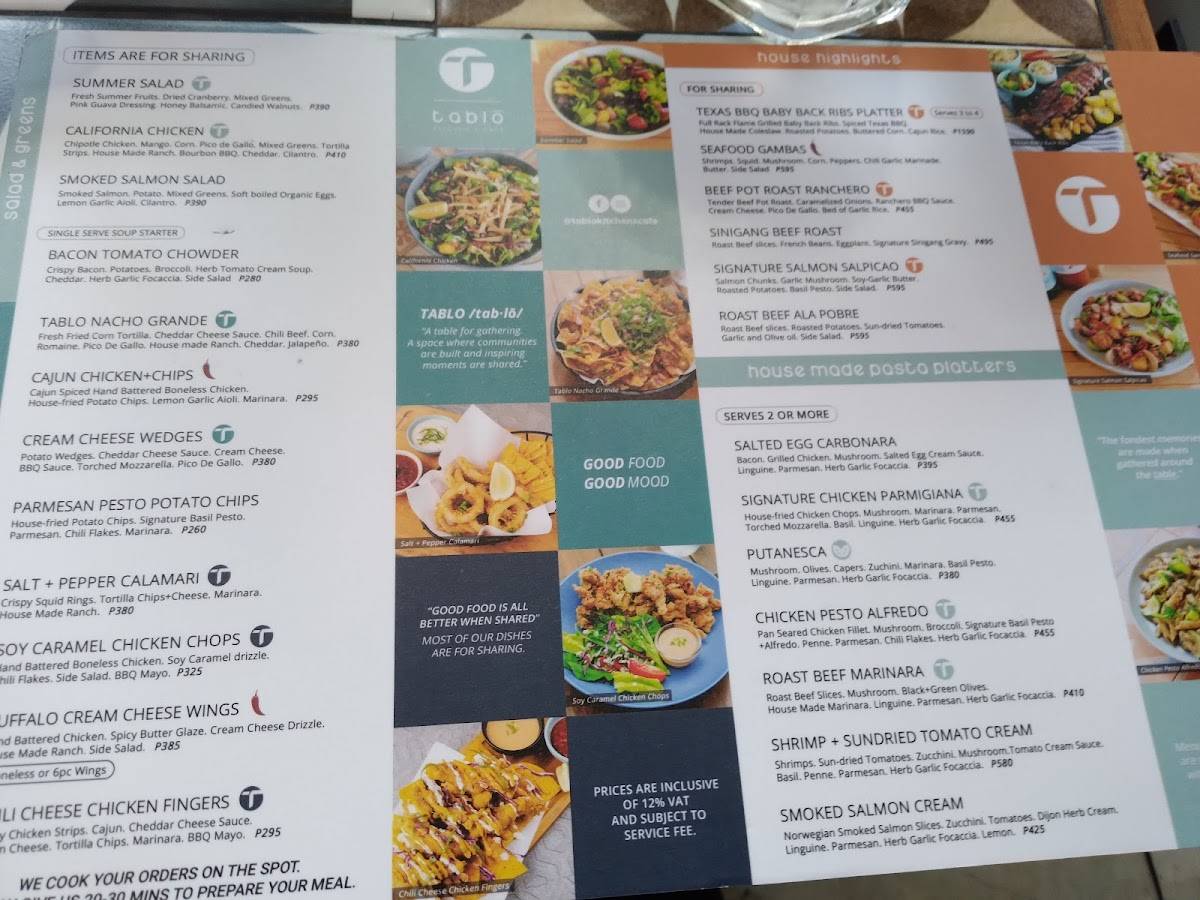 Menu at Tablo Kitchen x Cafe South Las Piñas, Las Pinas