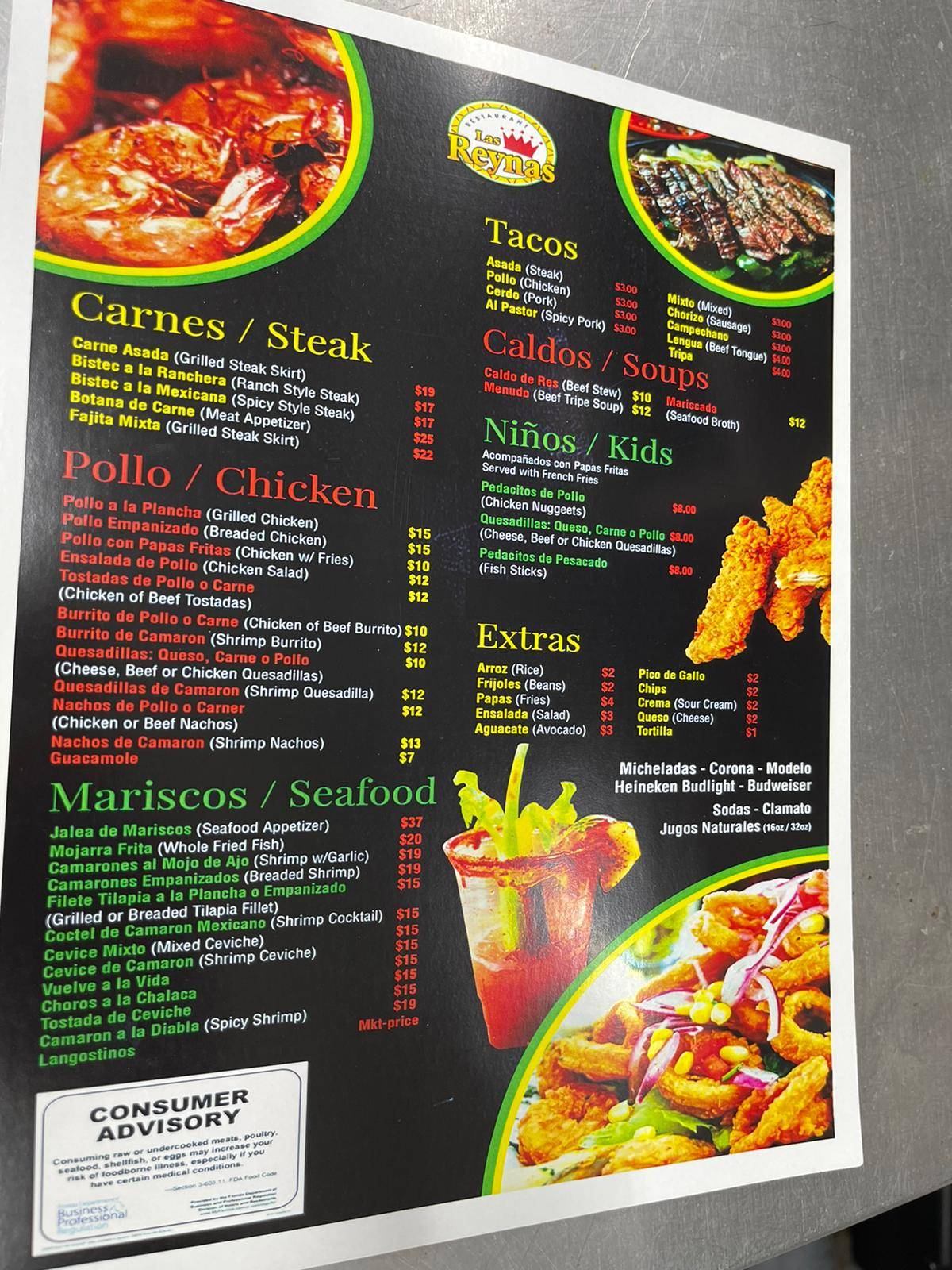 Menu at Las Reynas Swap Shop restaurant, Fort Lauderdale