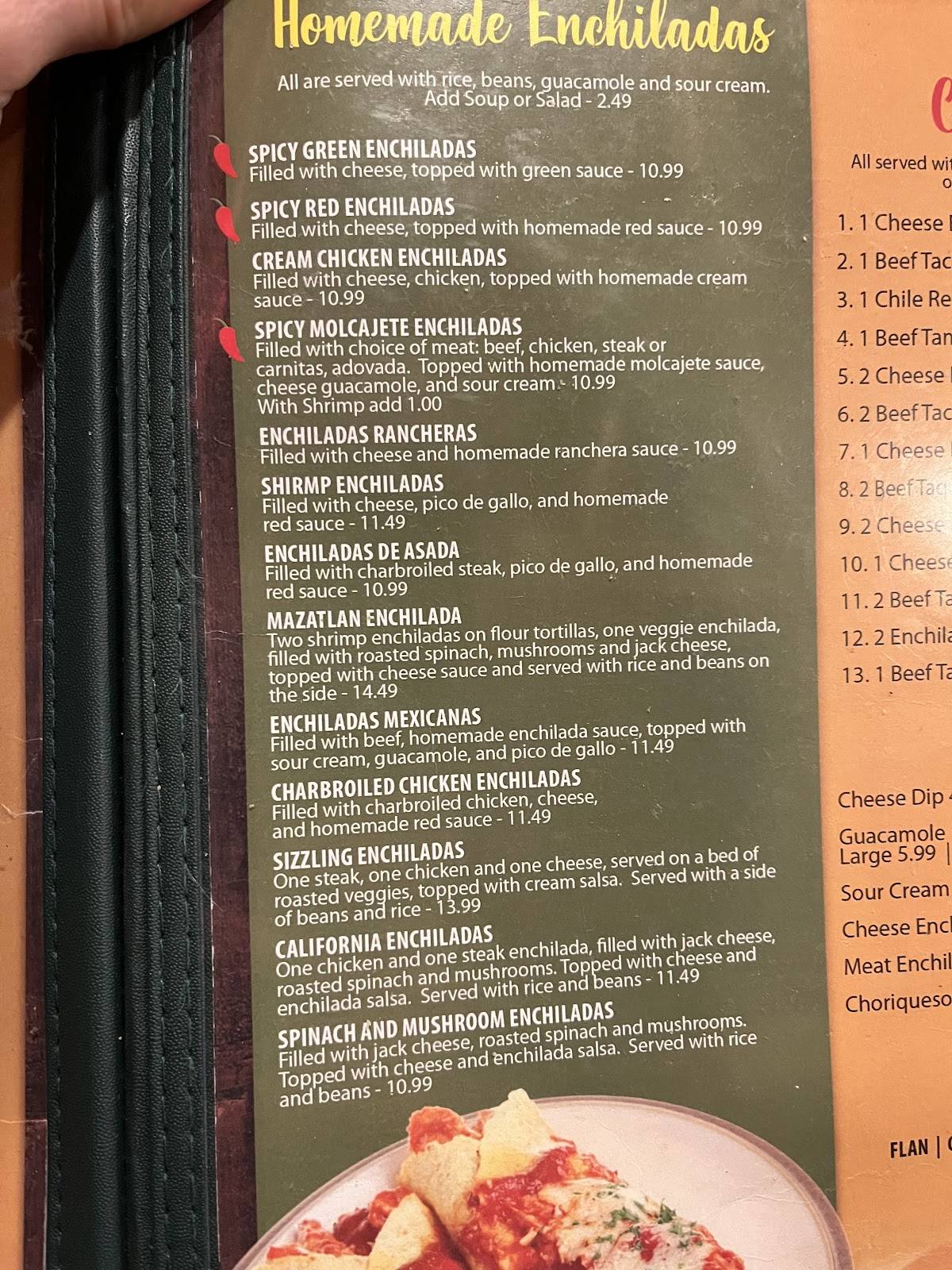 Menu at Las Salsas restaurant, Morganton