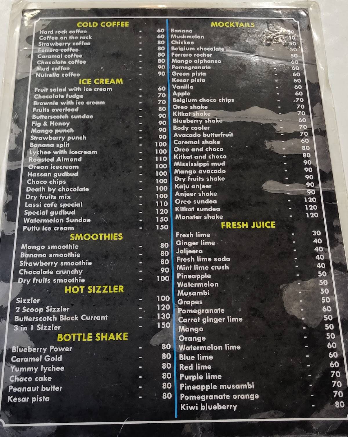 Menu at Lassi & Cafe, Hassan