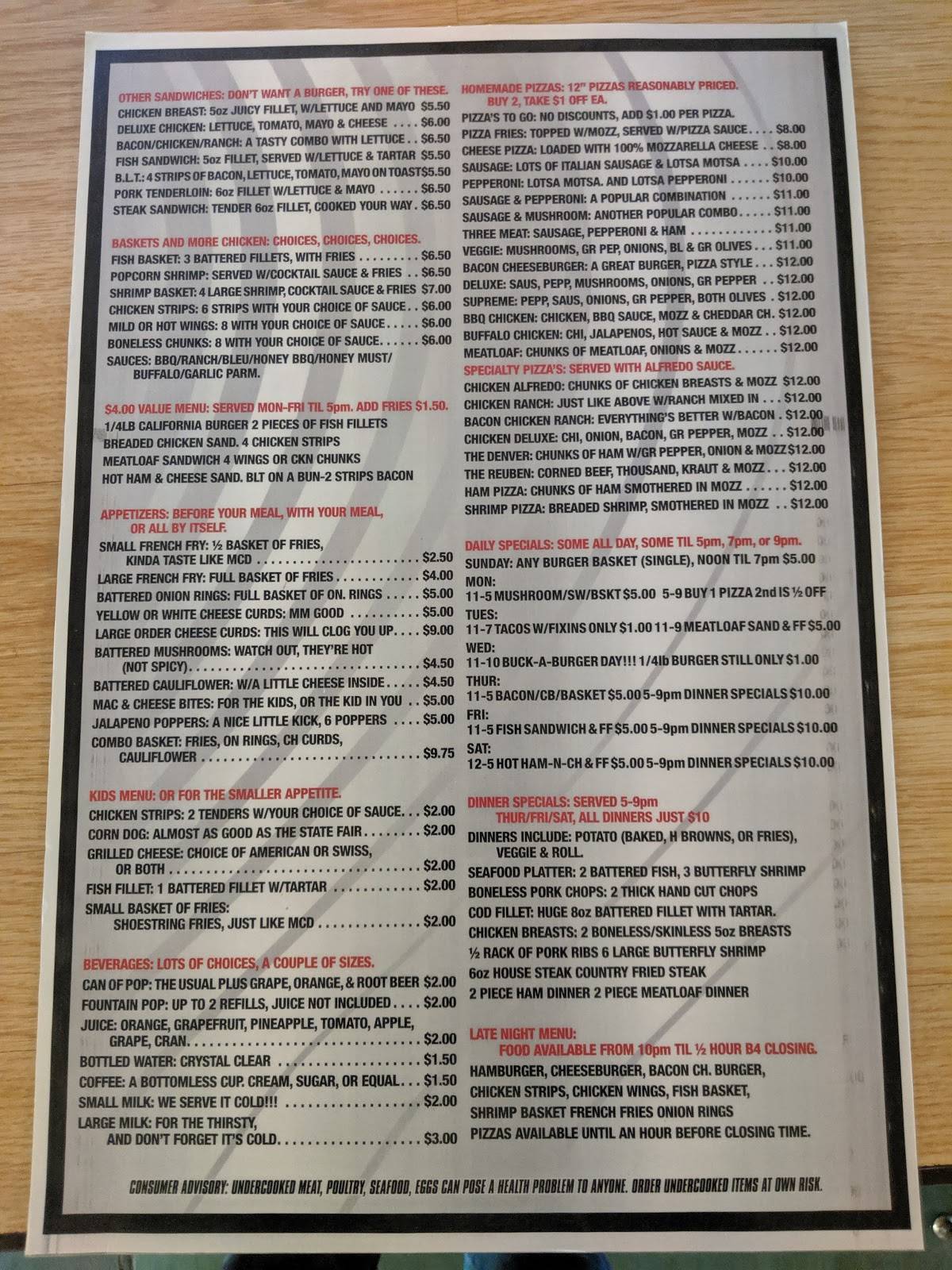Menu at Last Call Bar N Grill, Siren
