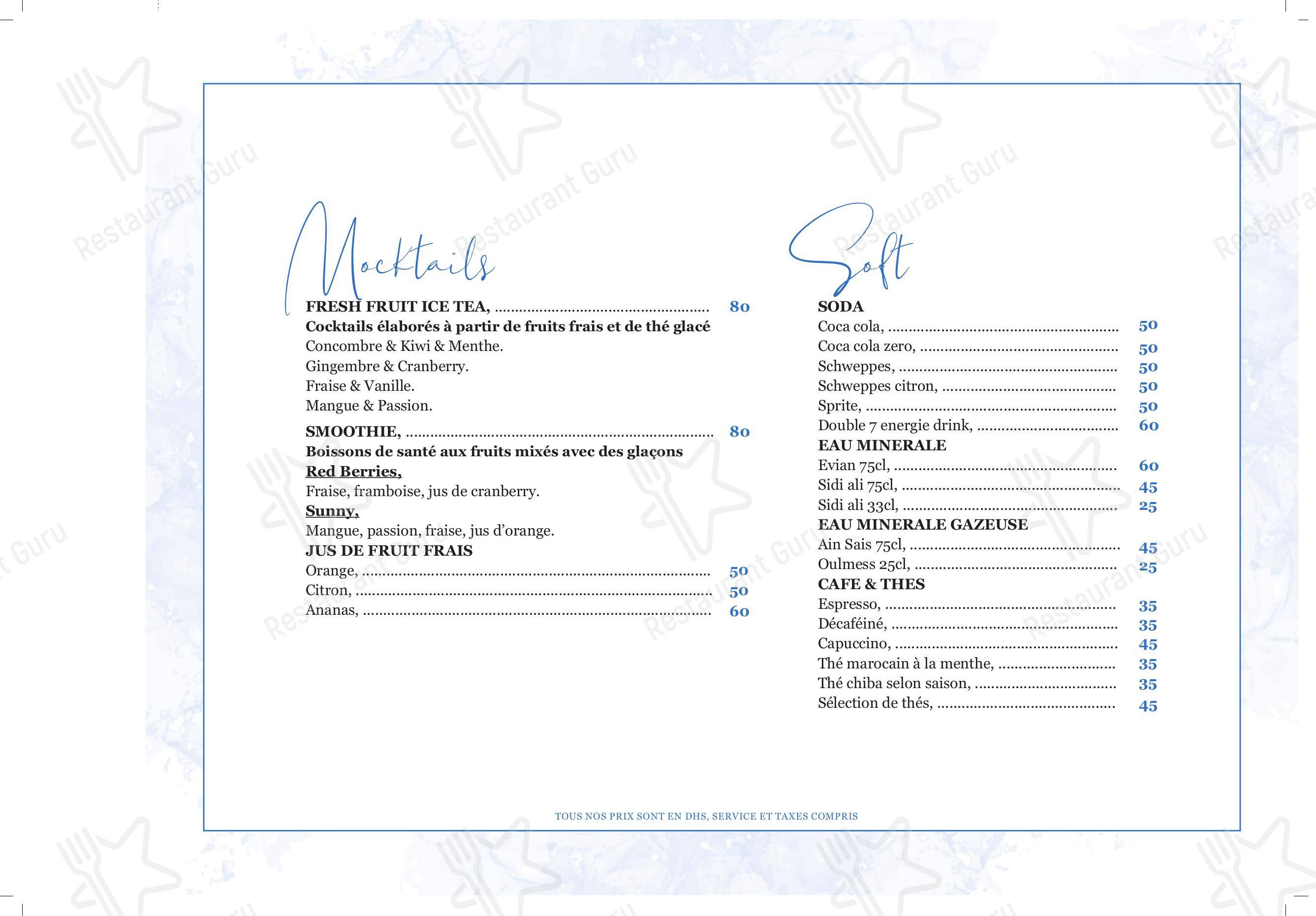Menu au Cabestan Ocean View restaurant, Casablanca, Phare d'El hank، 90 ...