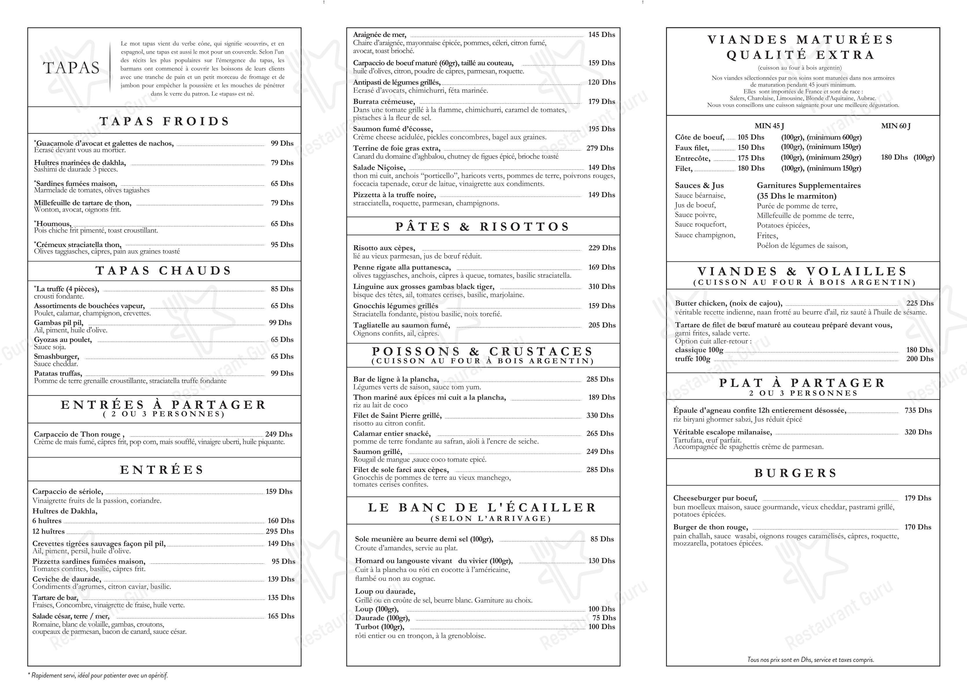 Menu au Cabestan Ocean View restaurant, Casablanca, Phare d'El hank، 90 ...