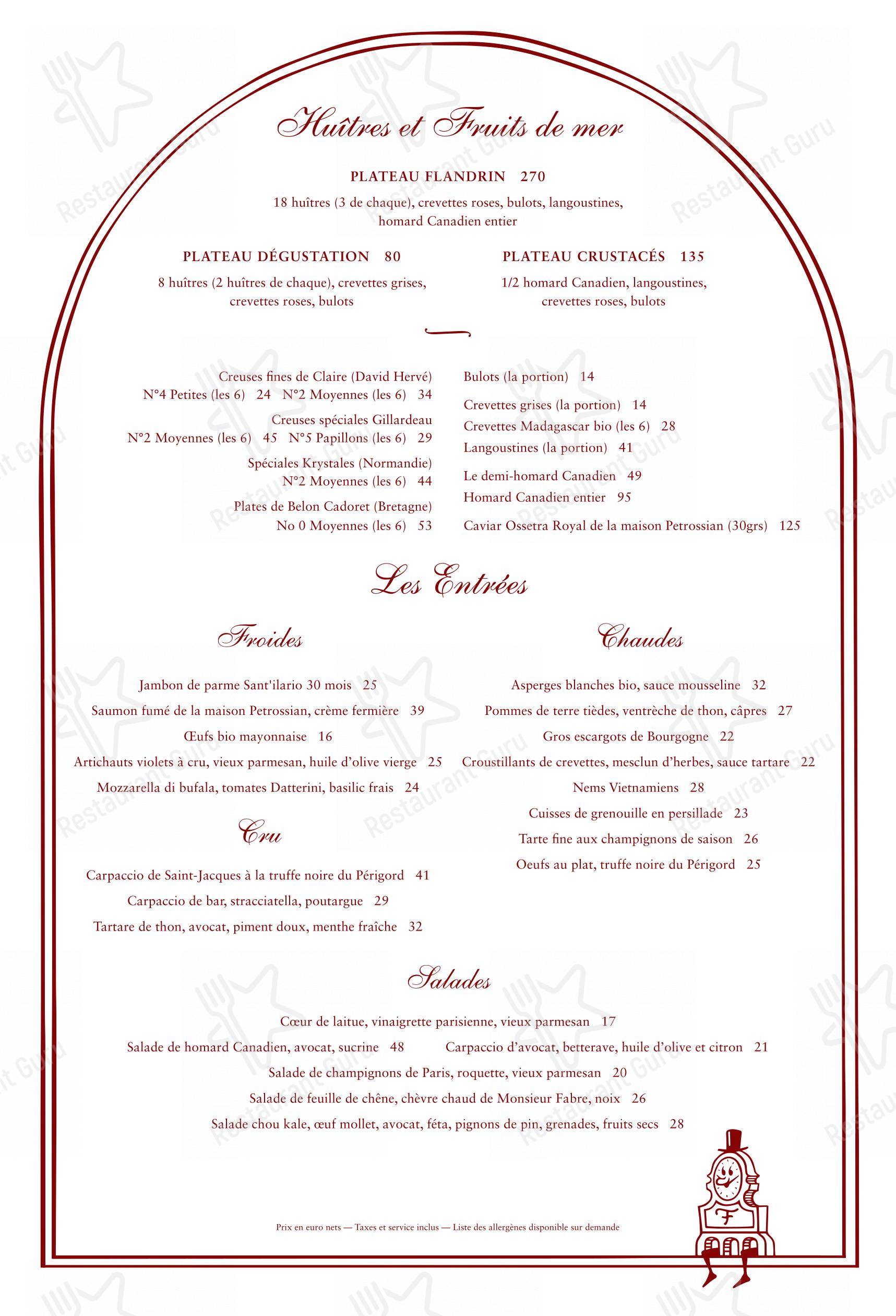 Menu au Le Flandrin restaurant, Paris, 4 Pl. Tattegrain