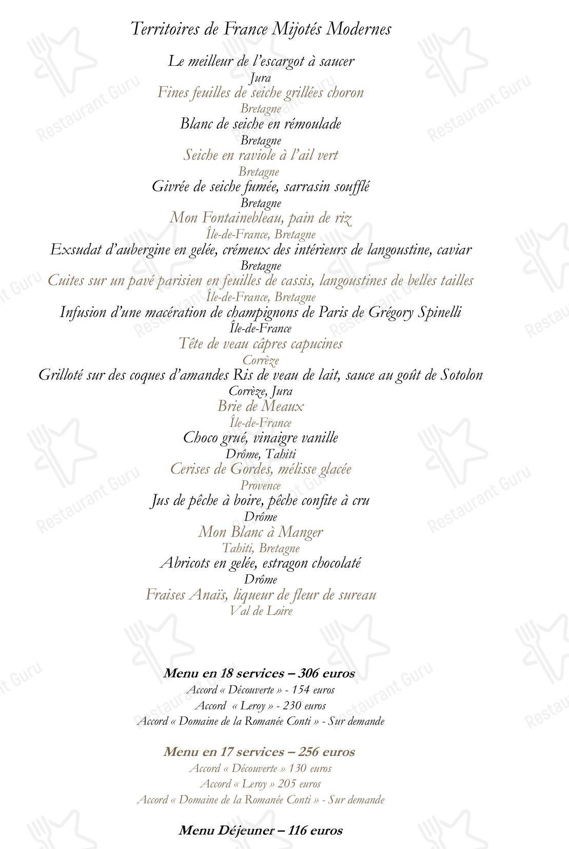 Carta de Le Grand Restaurant, Paris, 7 Rue d'Aguesseau