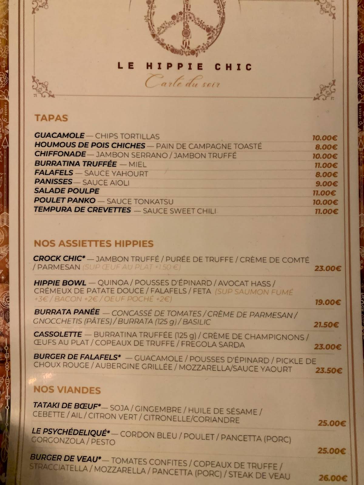 Menu au Le Hippie Chic Café, Marseille
