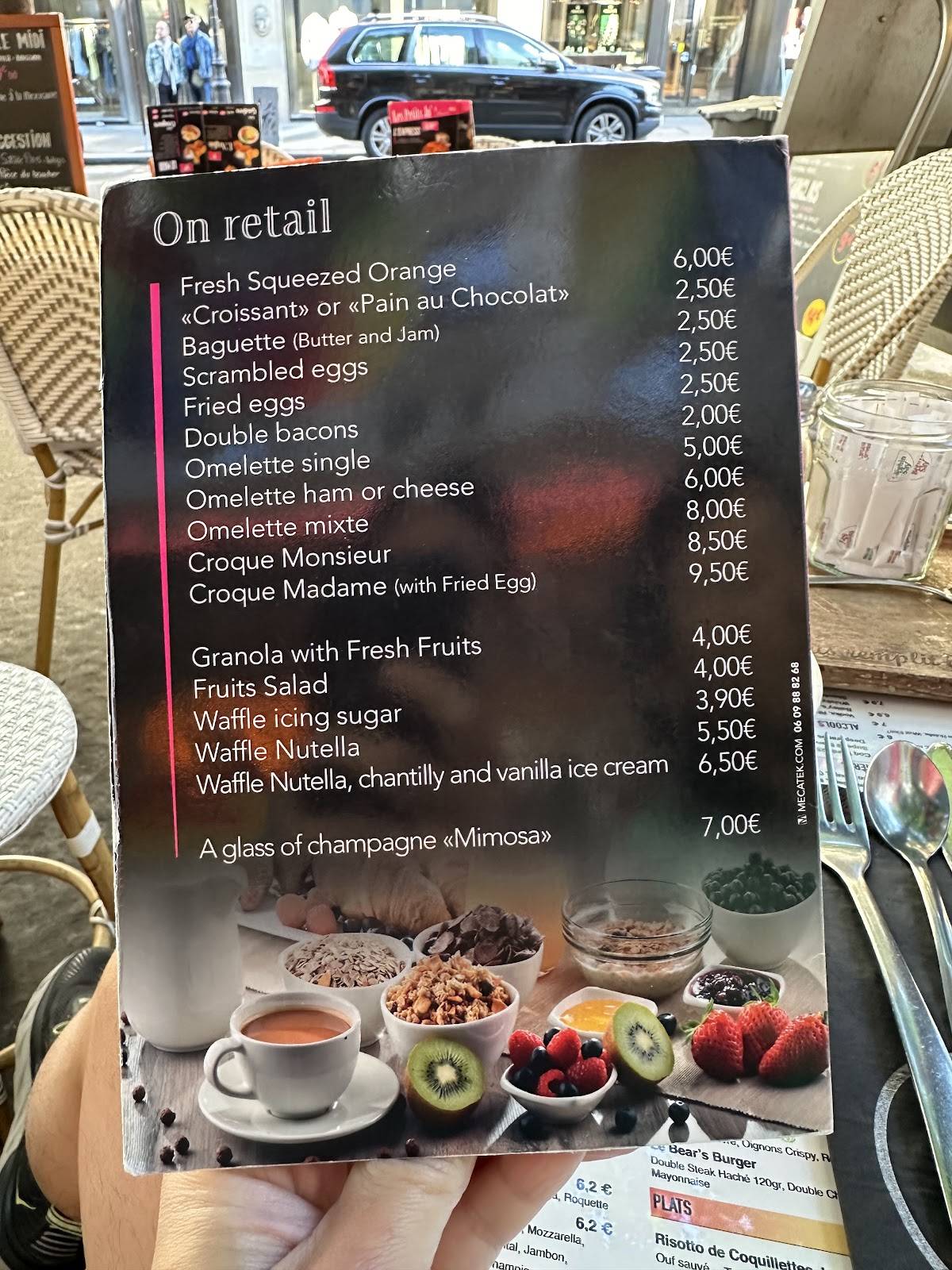 Menu au Le Ju' restaurant, Paris, 16 Rue des Archives