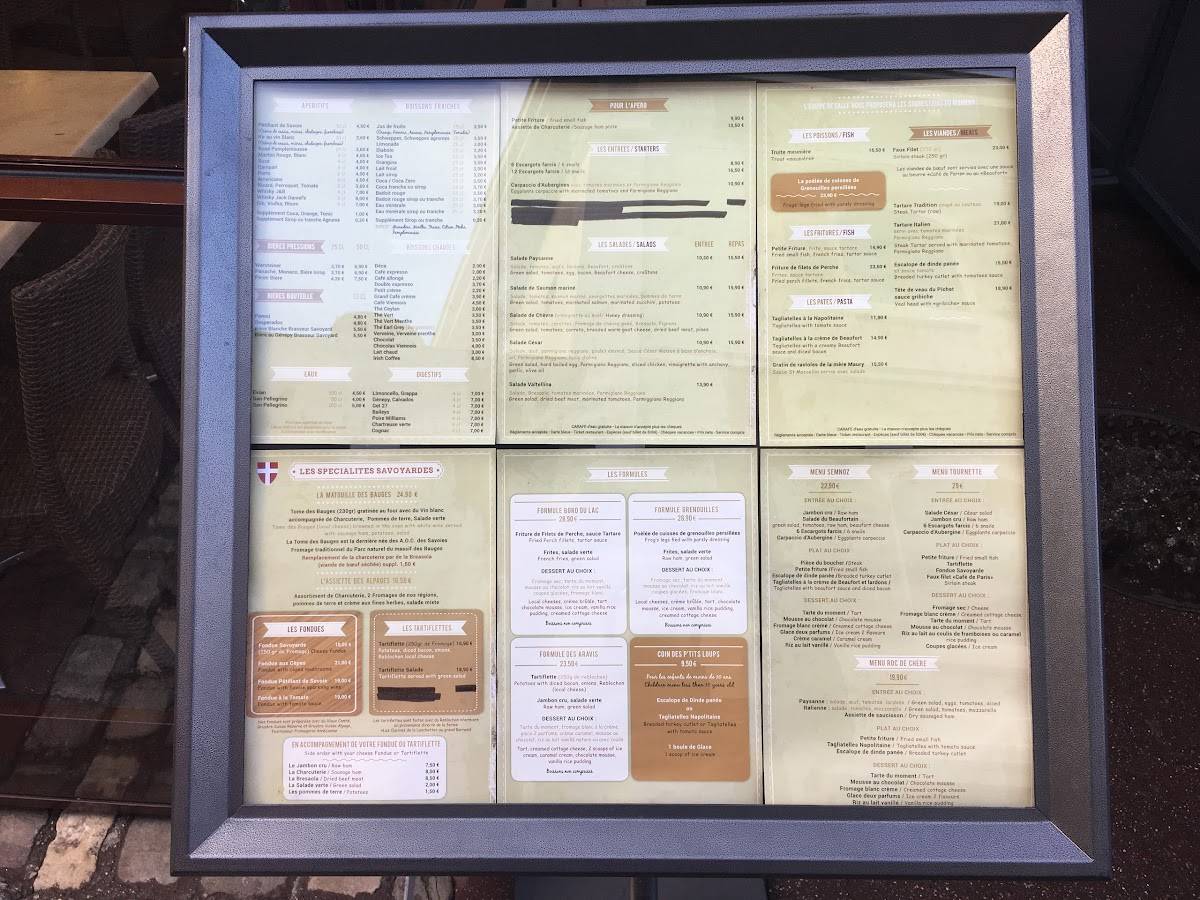 Menu au Le Pichet restaurant, Annecy