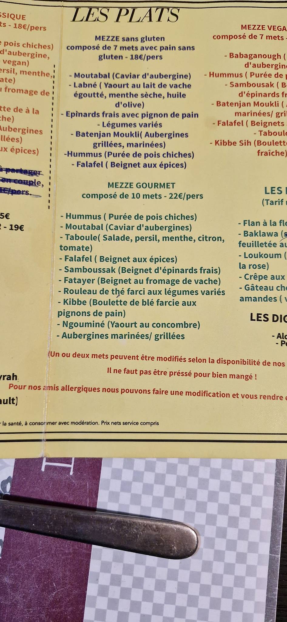 Menu au Le Plateau de Mezzé restaurant, Vienne