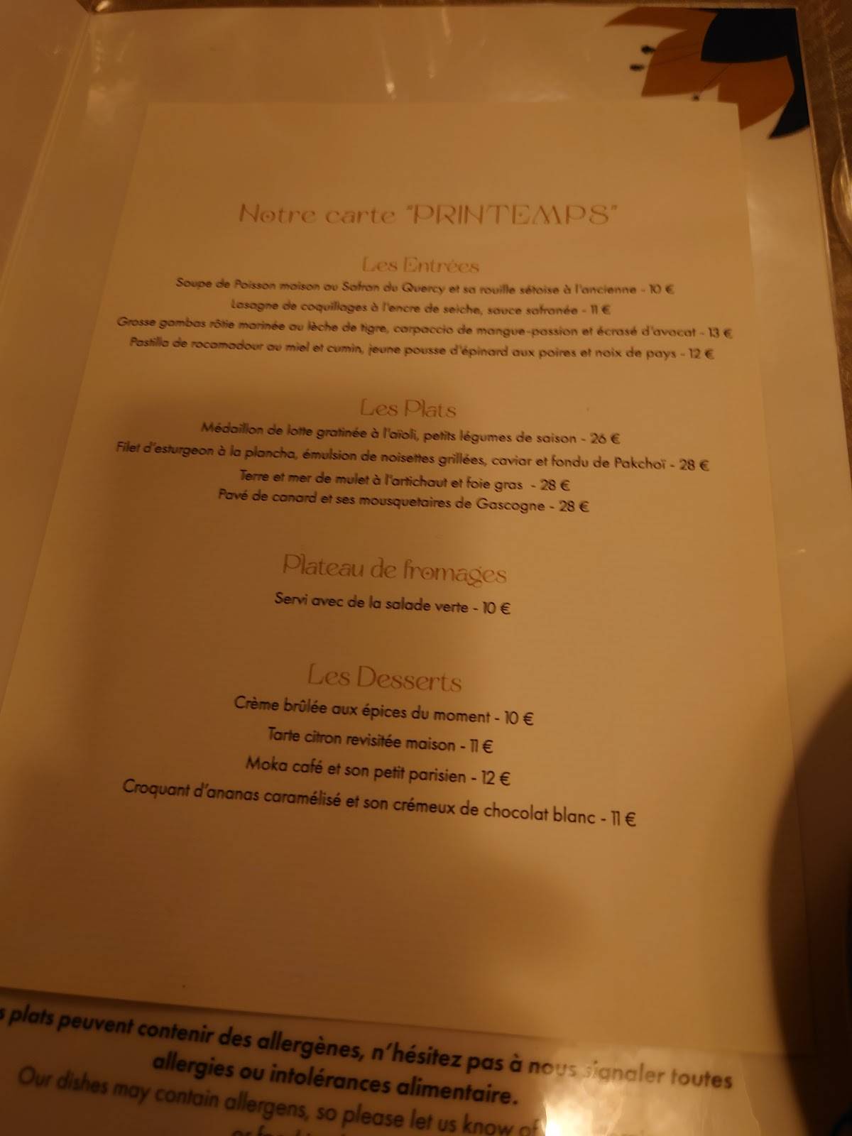Menu au Le Safran restaurant, Figeac