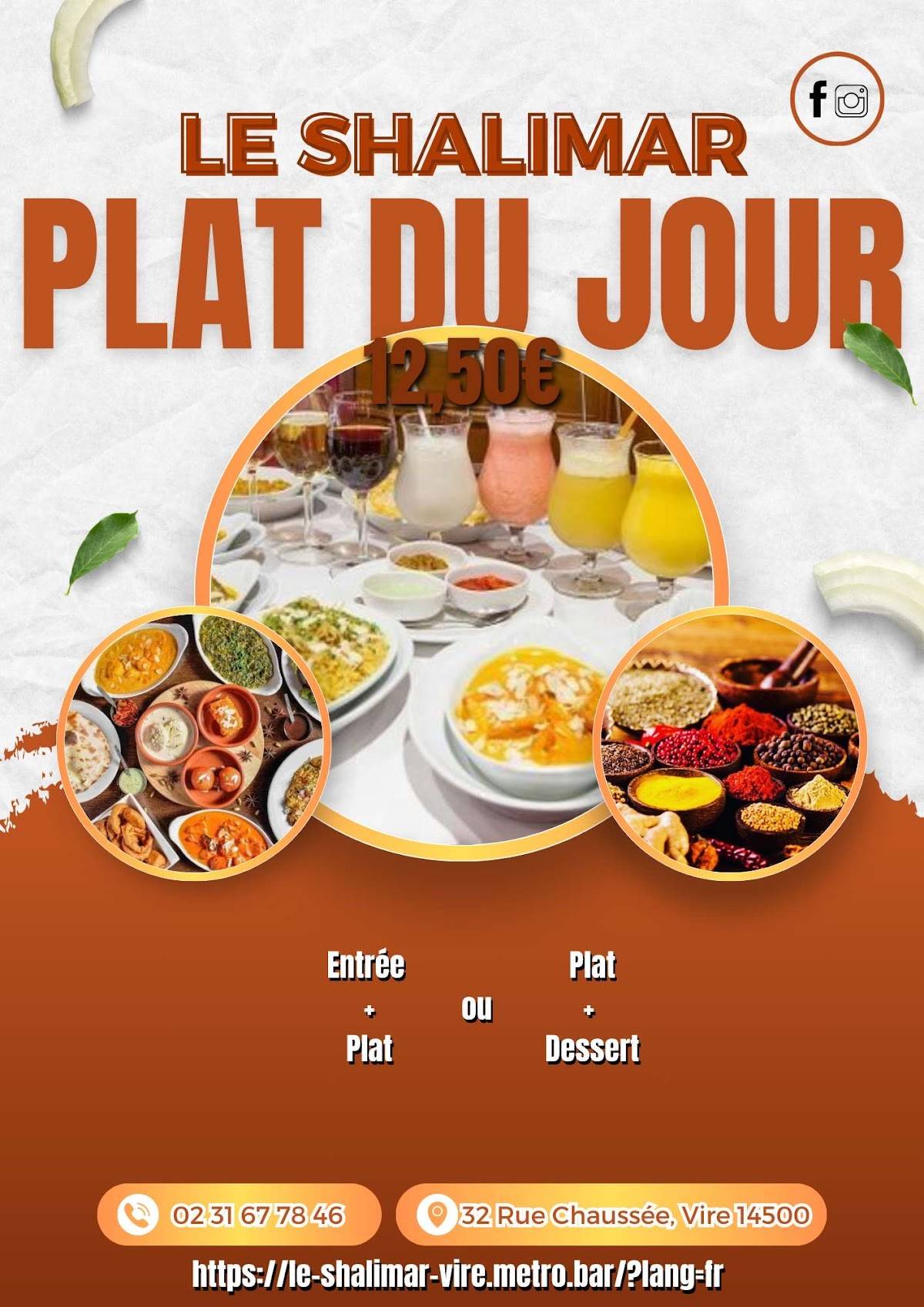 Menu at Le Shalimar restaurant, Vire, 32 Rue Chaussée