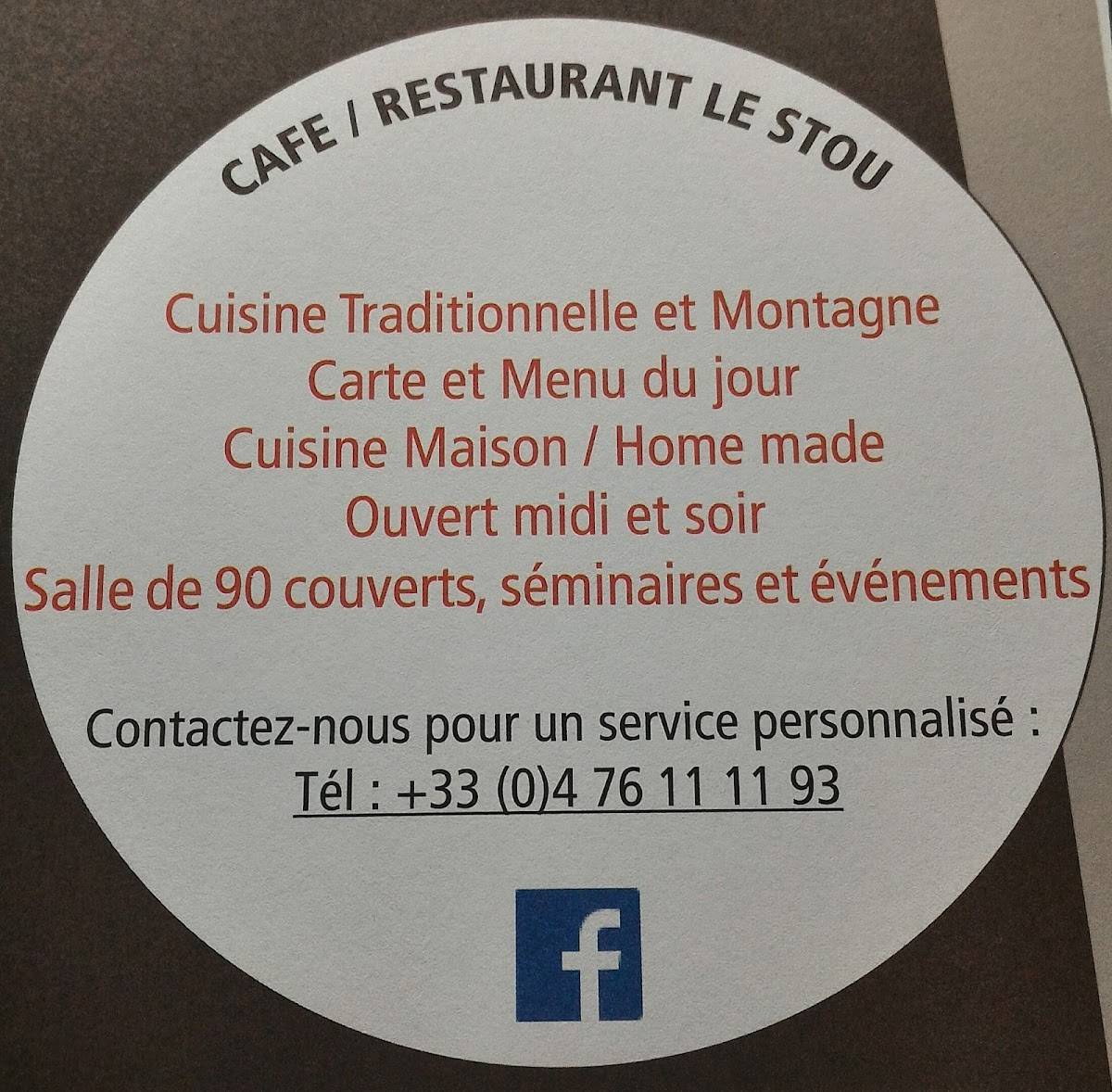Menu at Le Stou restaurant, Vaujany, Rte des Combes