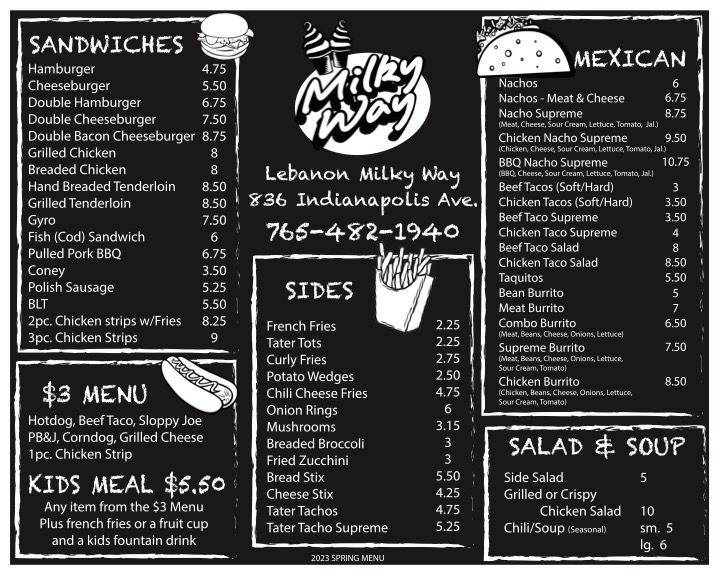 Menu at Lebanon Milky Way restaurant, Lebanon