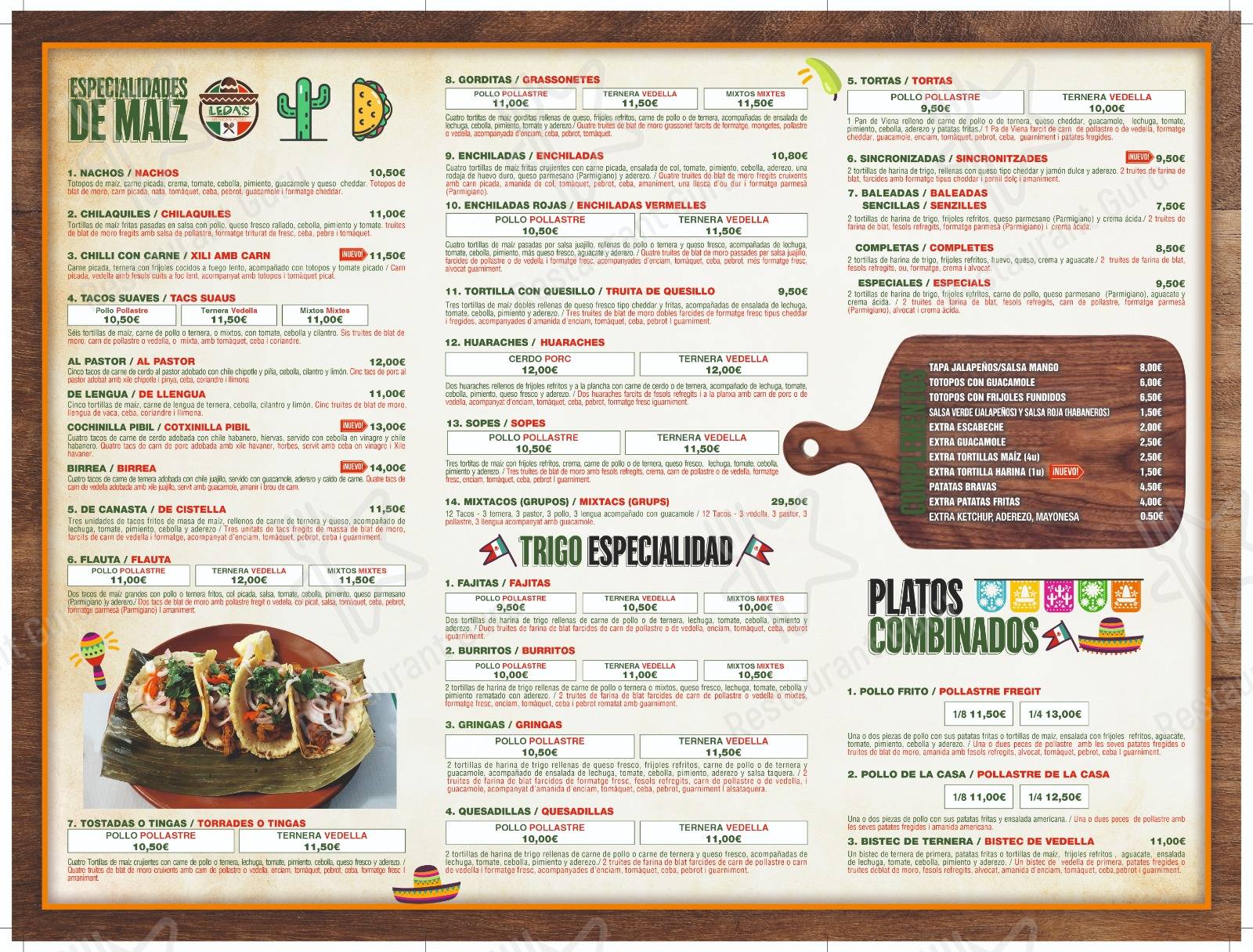 Carta de Leda's Mexican Food Restaurant, Gerona