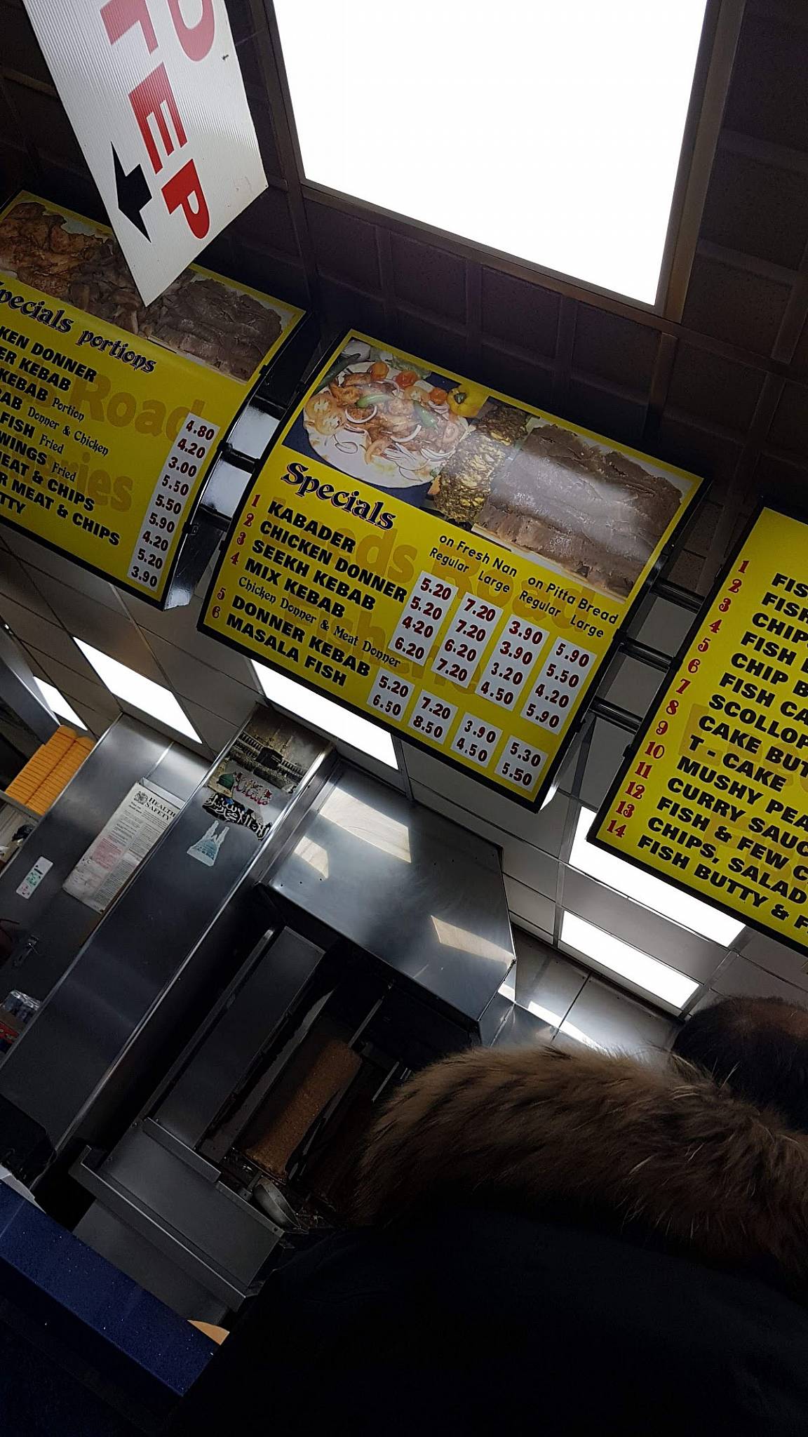 Menu at Leeds Road Fisheries fast food, Bradford, 802-804 Leeds Rd