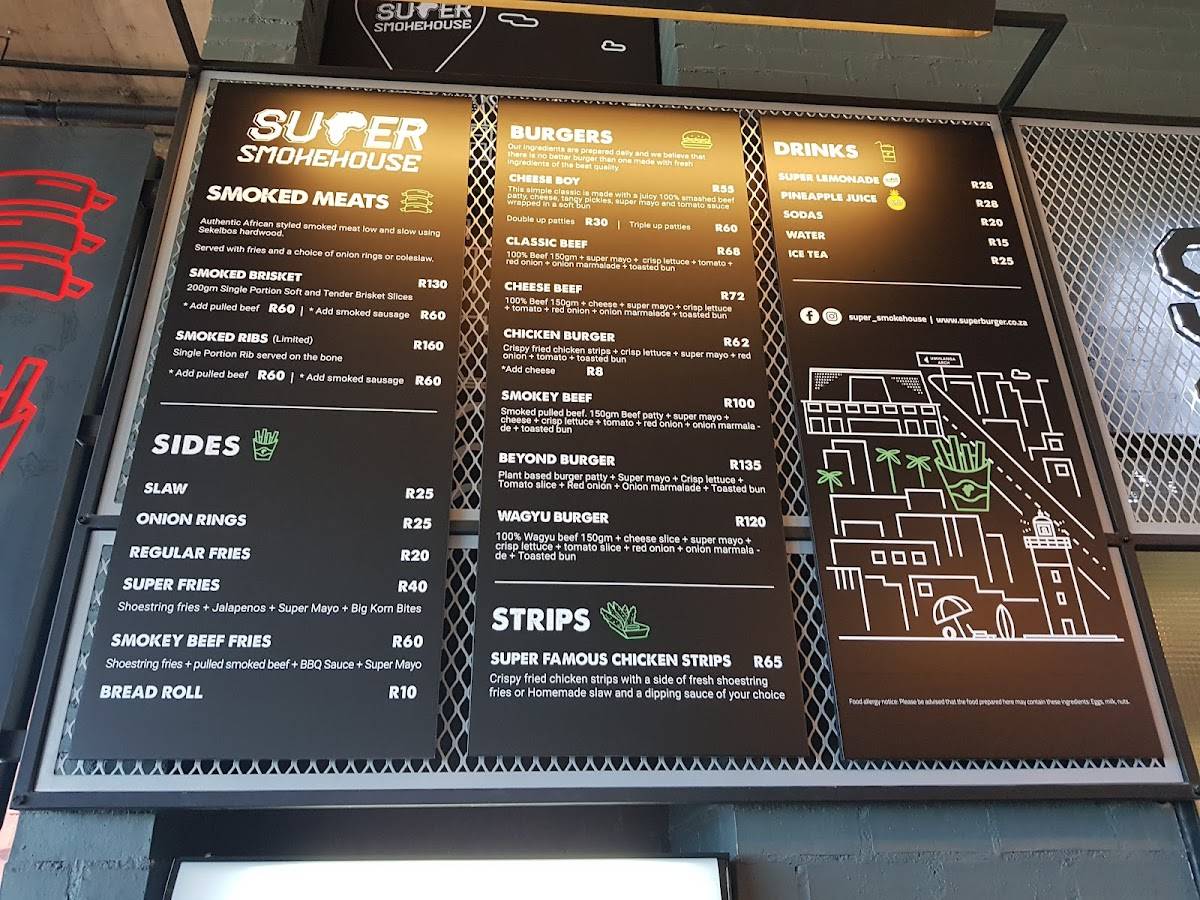 Menu at Legacy Yard restaurant, Umhlanga