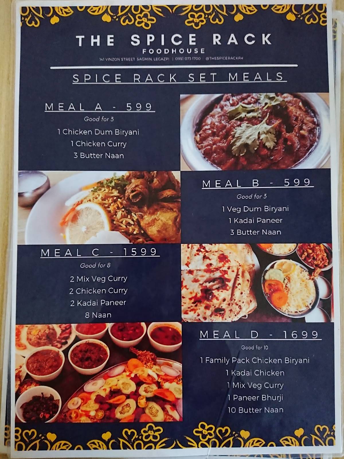 Menu at The Spice Rack Food House restaurant, Legazpi City
