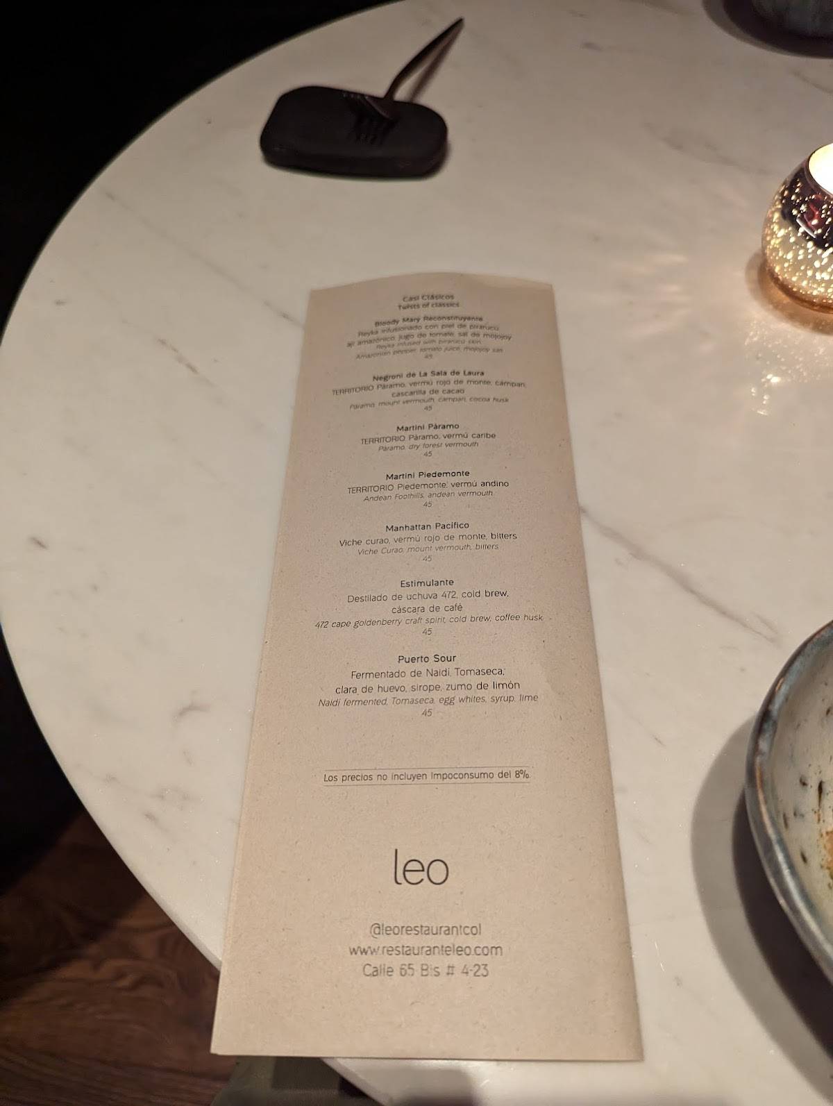 Carta del restaurante LEO, Bogotá, Cl. 65 Bis #4-23