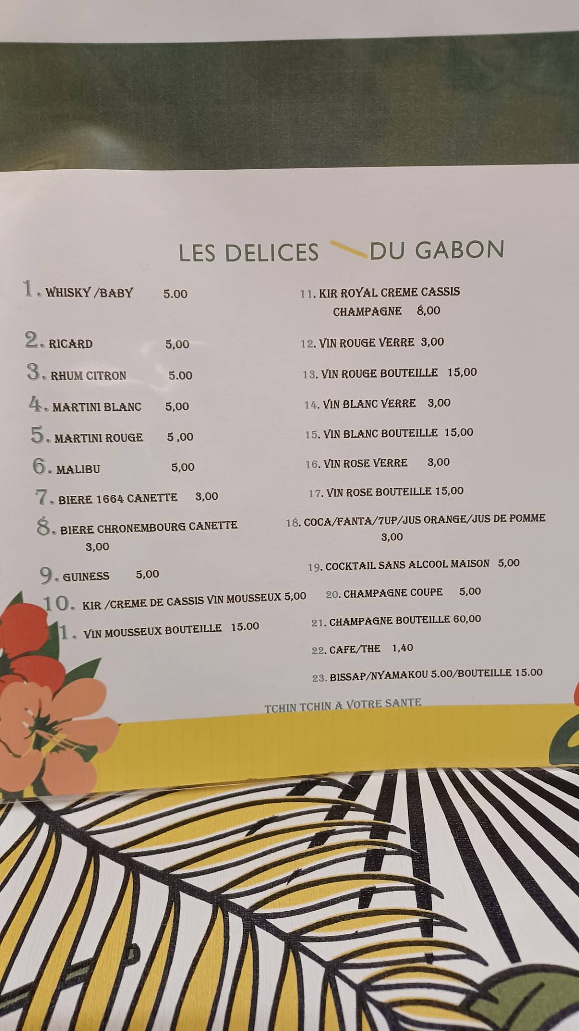 Menu au Les Délices du Gabon restaurant, Verneuil-sur-Avre