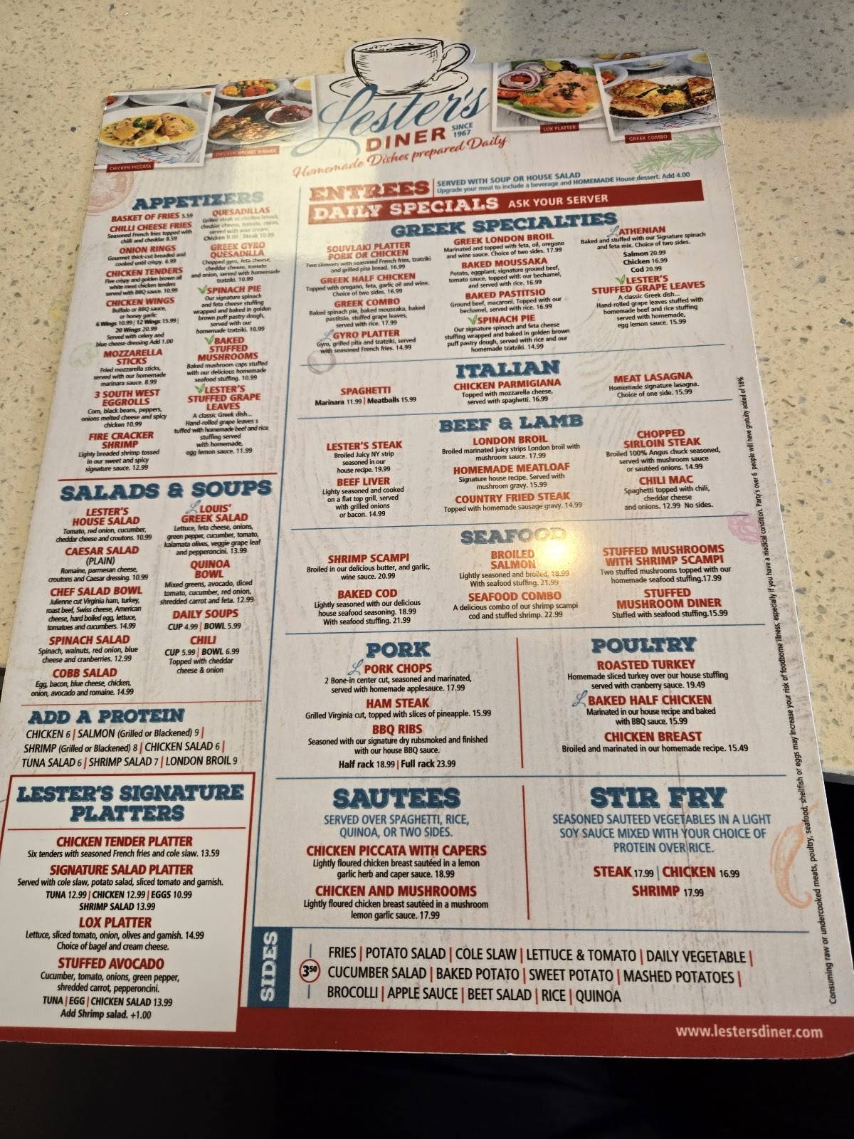 Menu at Lester's Diner restaurant, Margate, Coconut Creek Pkwy