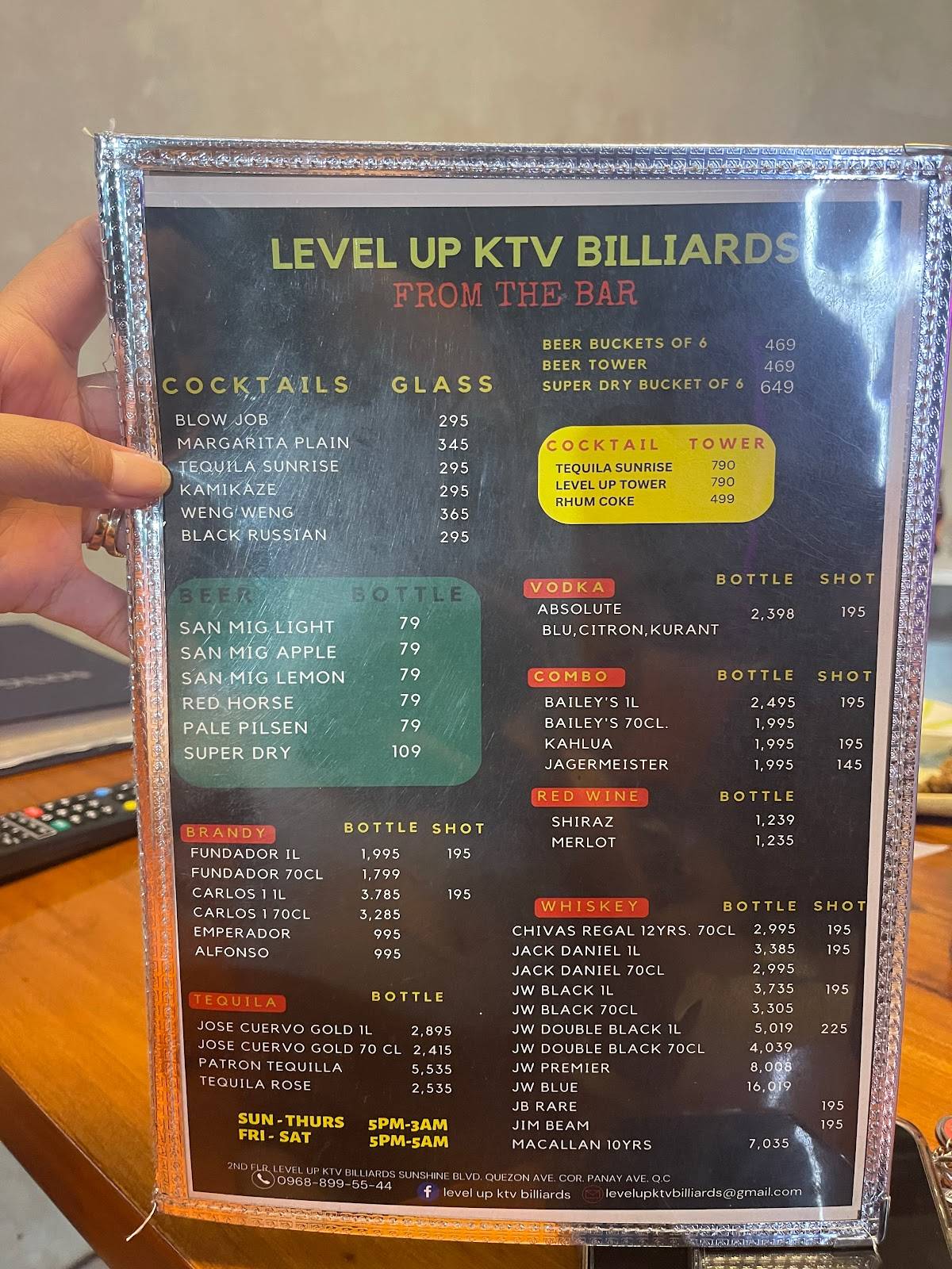 Menu at Level Up KTV Billiards pub & bar, Quezon City