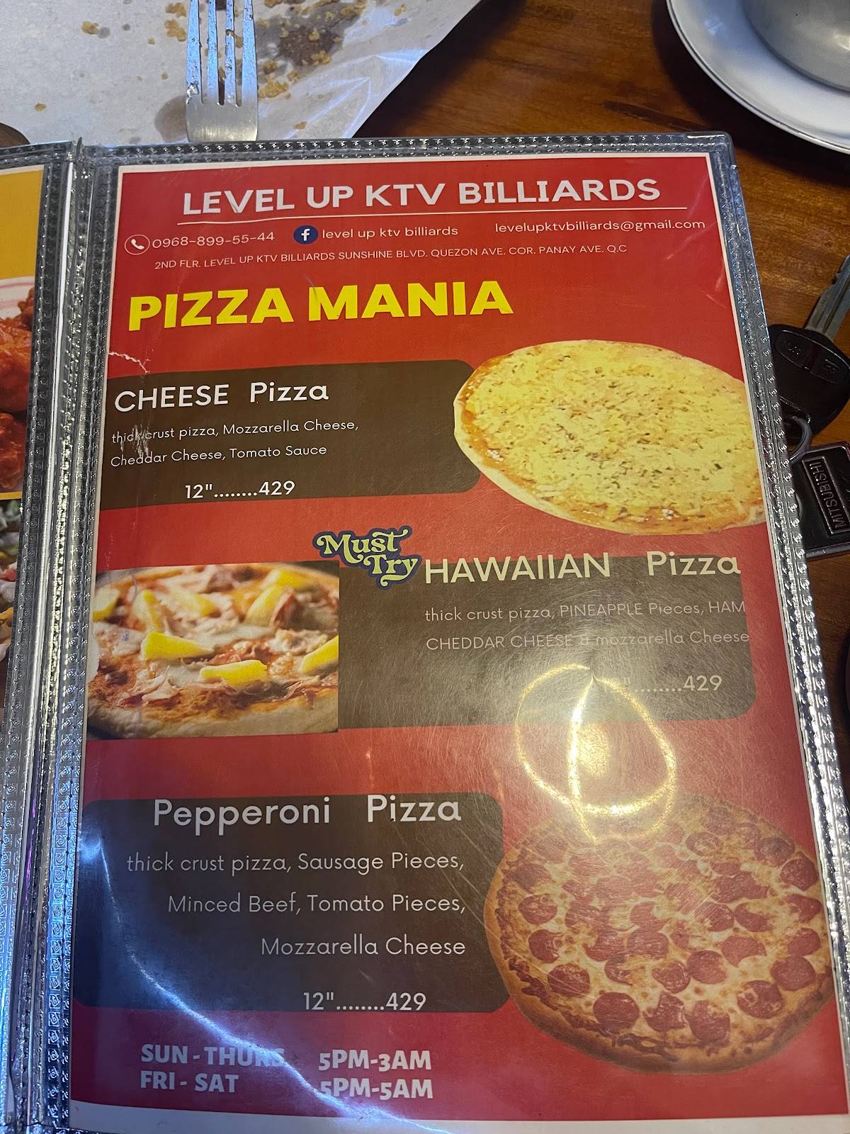 Menu at Level Up KTV Billiards pub & bar, Quezon City