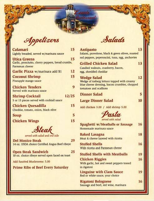 Menu at Lewis' Restaurant, Sherburne