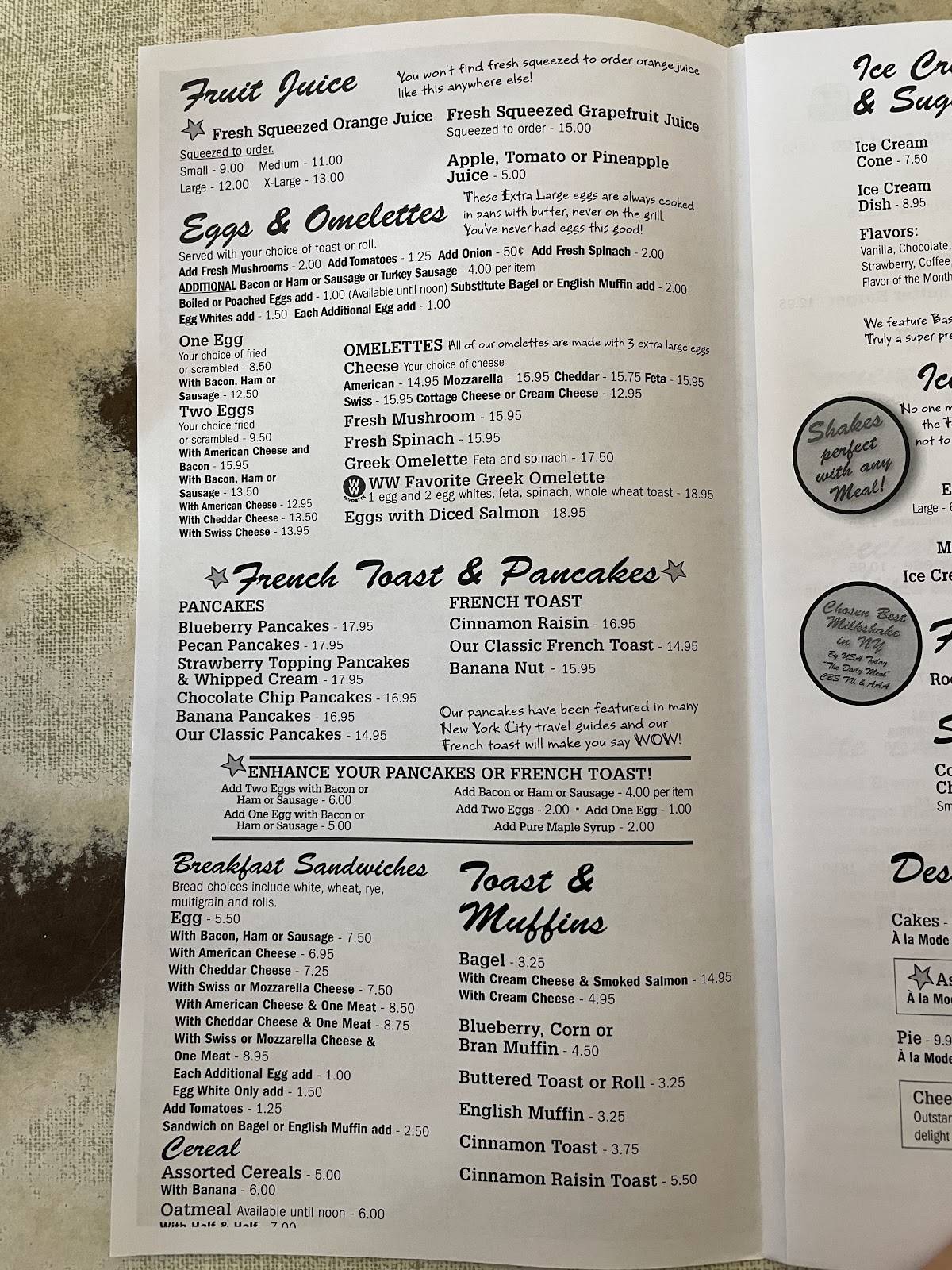 Menu at Lexington Candy Shop desserts, New York City