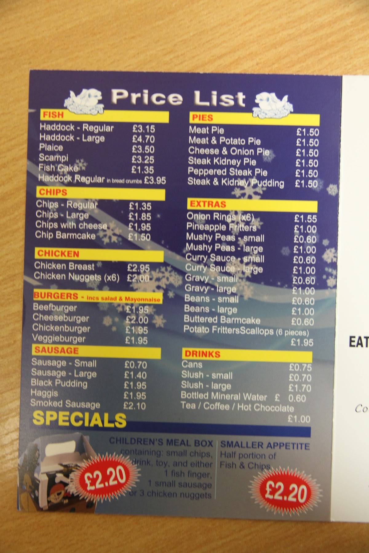 Menu at Leyland Cross Fish & Chips fast food, Leyland