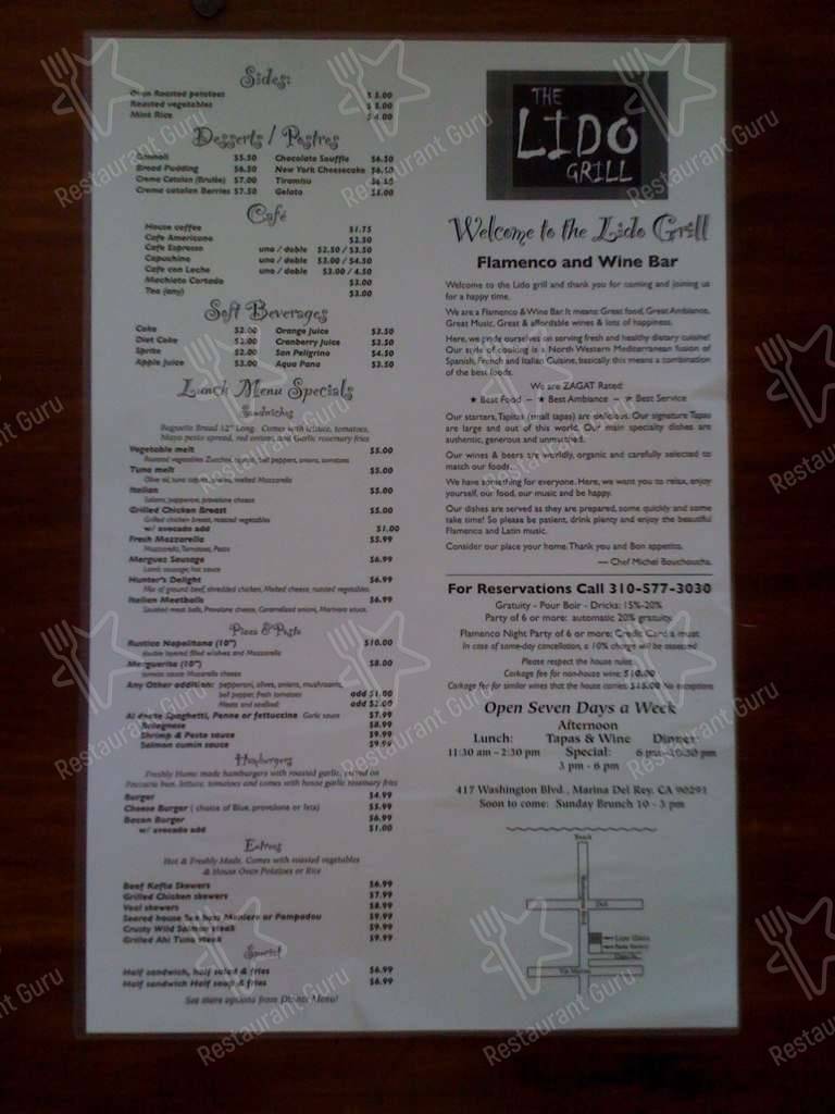 Menu at Lido Grill restaurant, Los Angeles