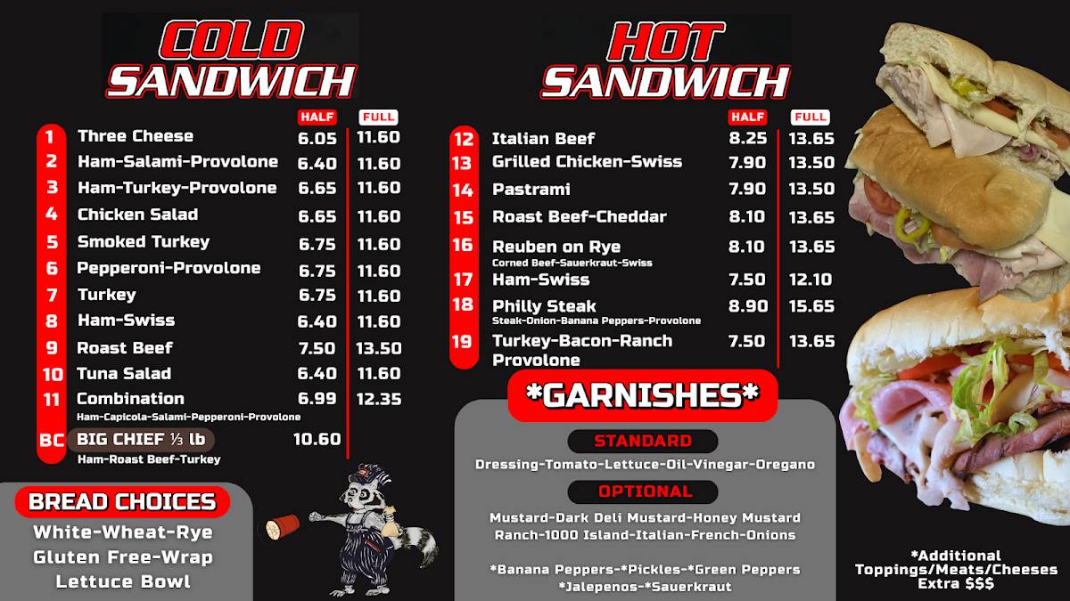 Menu at Lieber's Boxcar Express fast food, Galesburg
