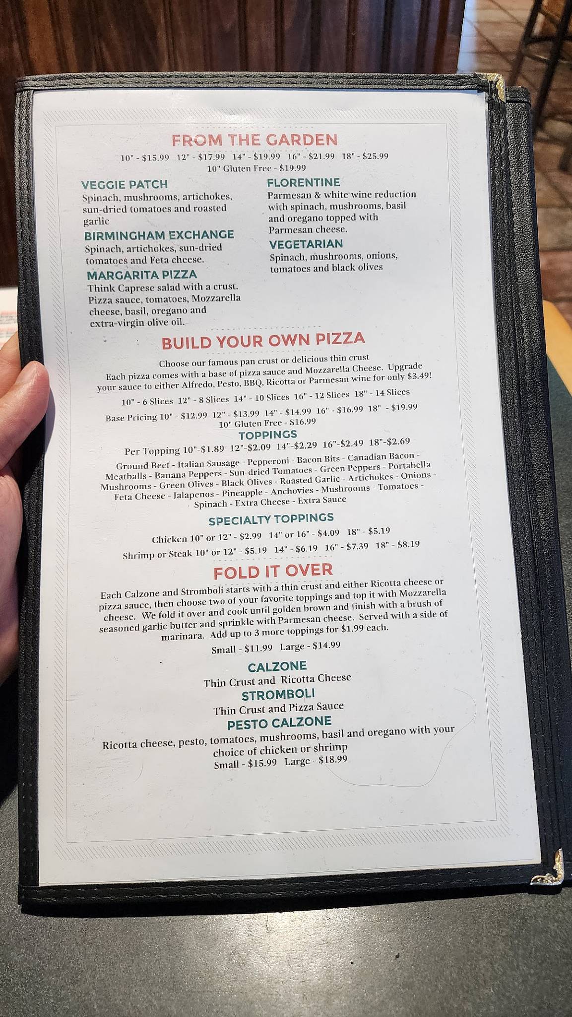 Menu at Lillian’s Pan Pizza restaurant, Perdido Key