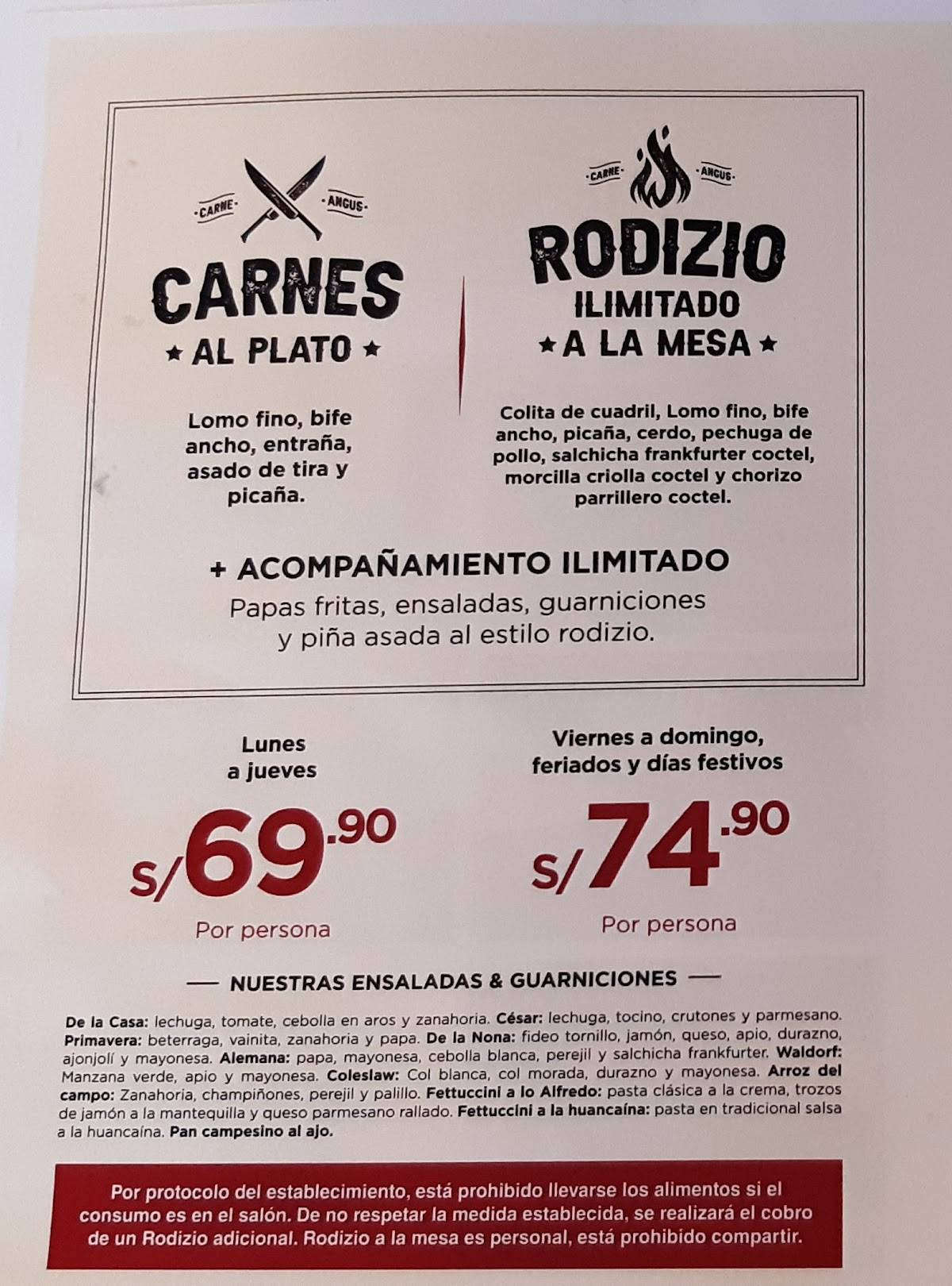 Carta del restaurante Rodizio - Los Olivos, Los Olivos, Av. Carlos ...