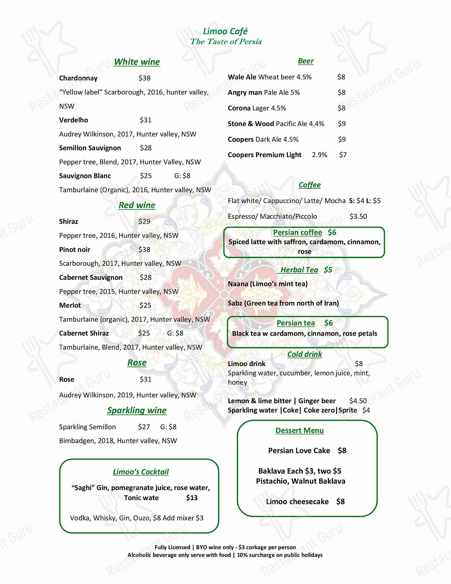 Menu at Limoo - The House of Persian Cuisine pub & bar, Hamilton, 74 ...